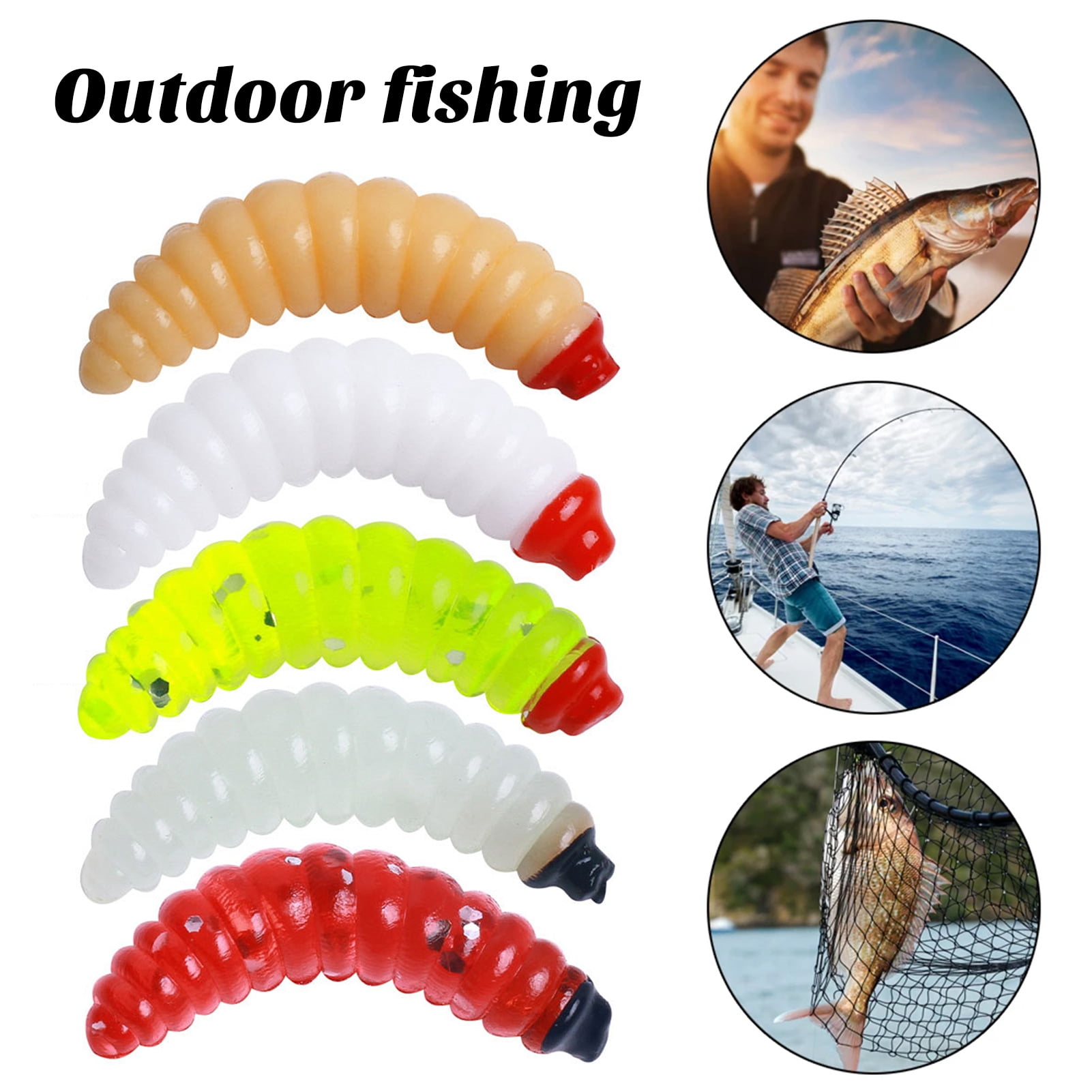 Tnobhg 50Pcs/Bag Soft Lure Baits Simulated Red-Mouthed Mealworm Shape ...