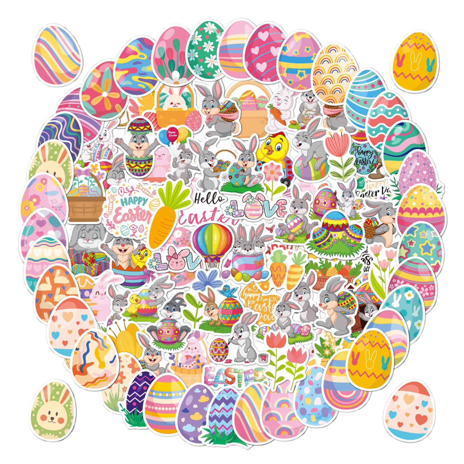 Tnobhg 50Pcs Easter Sticker Rabbit Egg Pattern Vinyl Stickers ...