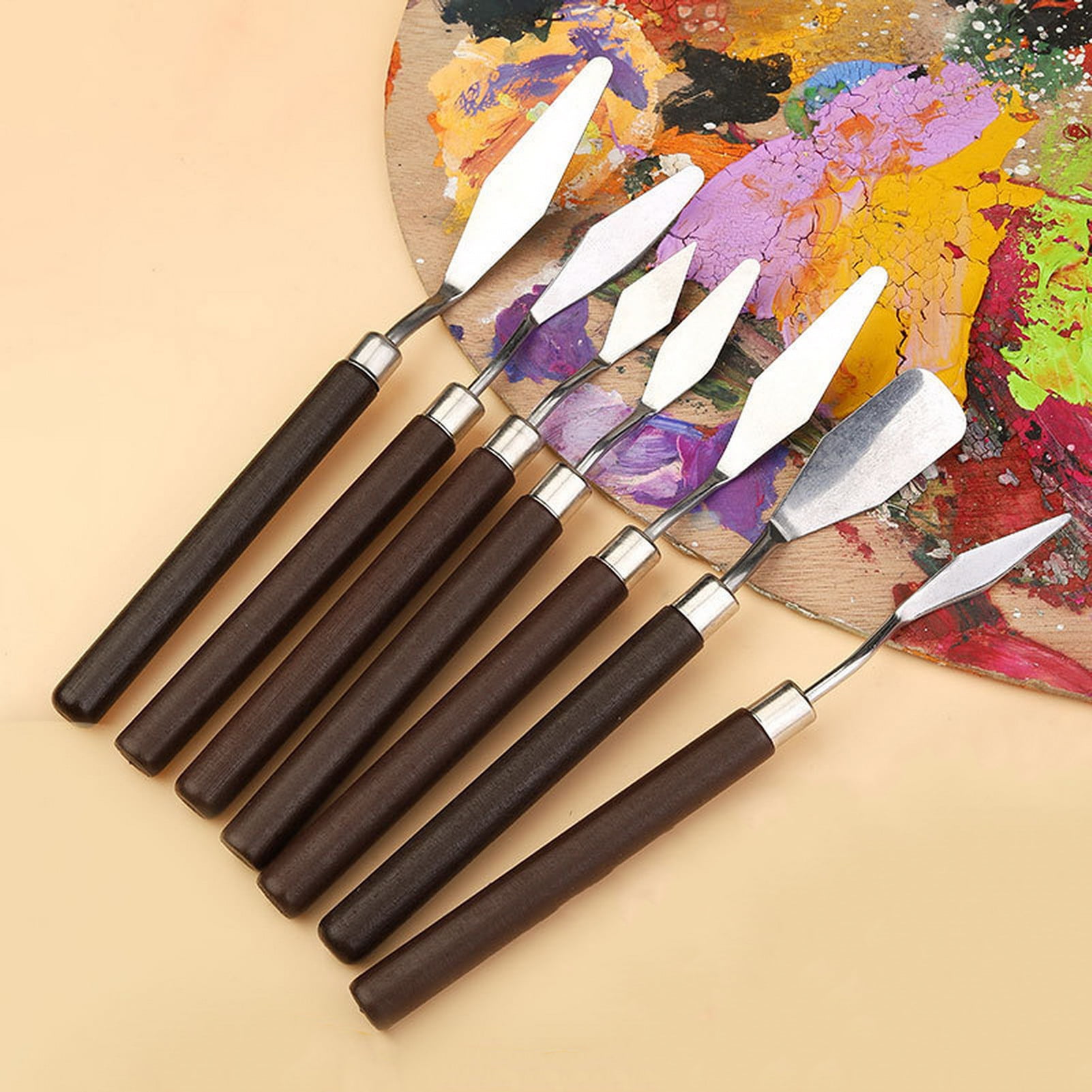 Tnobhg 7Pcs/Set Painting Spatula Kit with Wooden Handle Stainless Steel ...