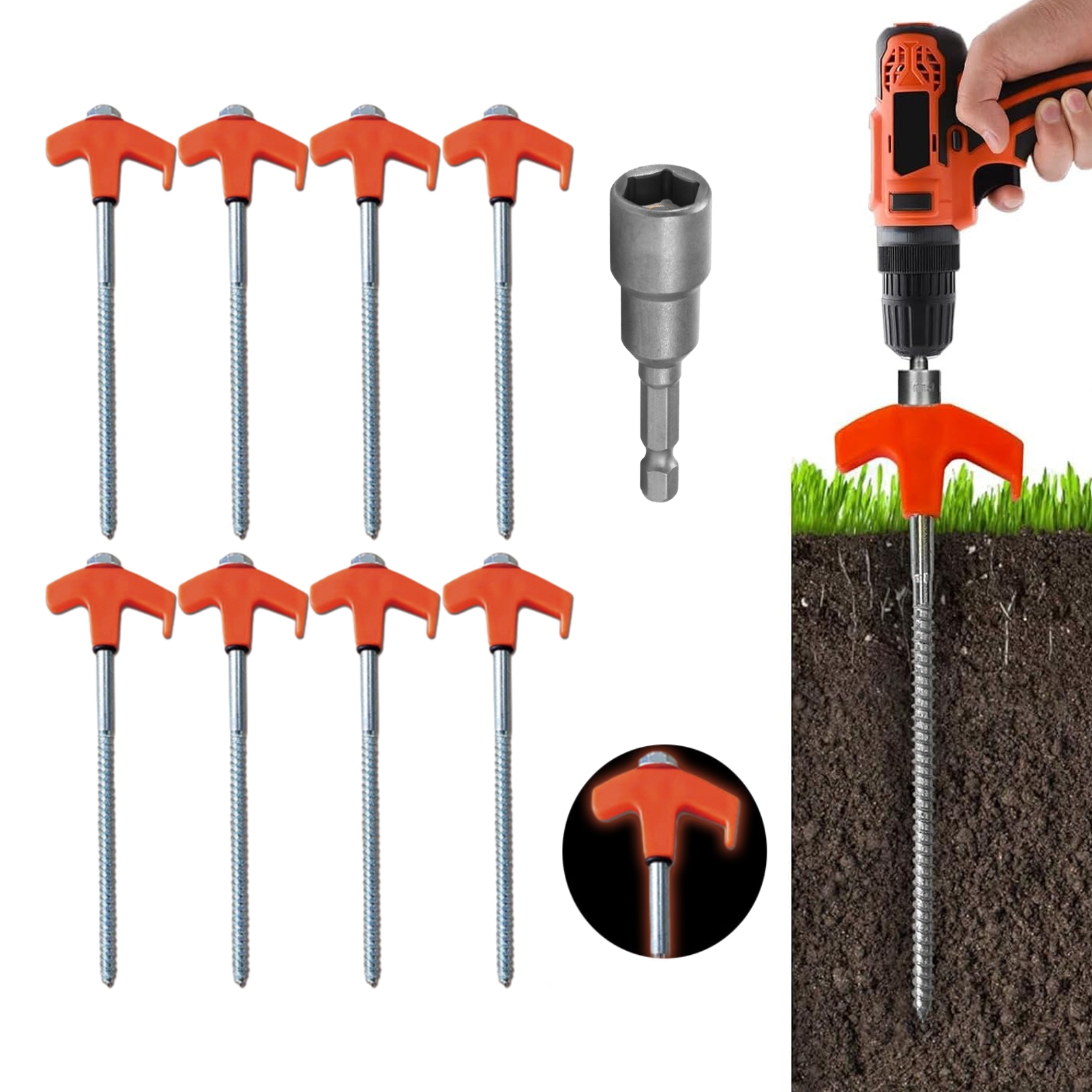 Tnobhg 8Pcs Screw in Tent Stakes Set Heavy Duty 8-inch Steel Tent ...