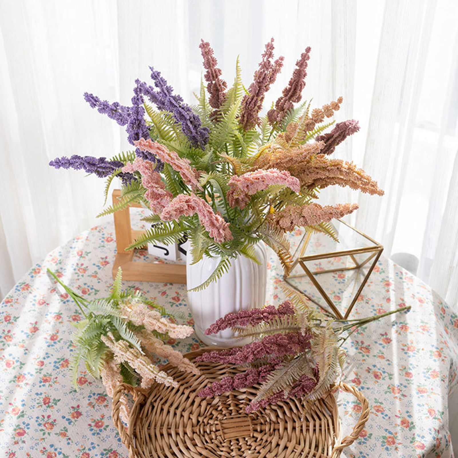 Tnobhg Artificial Flower Branch with Stem Green Fern Leaves Realistic ...