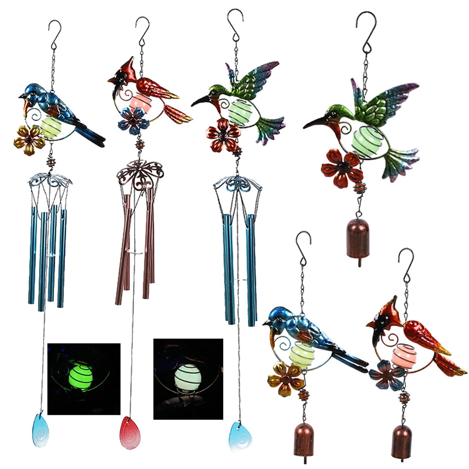 Tnobhg Bird Wind Chime Fluorescent Endothermic Glowing Ball Metal Bell Aluminum Tube Ornament ...