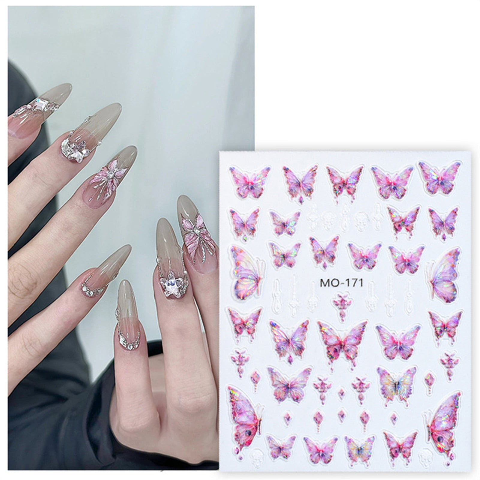 Tnobhg Butterfly Nail Stickers Easy to Use 5D Embossed Aurora Nail ...