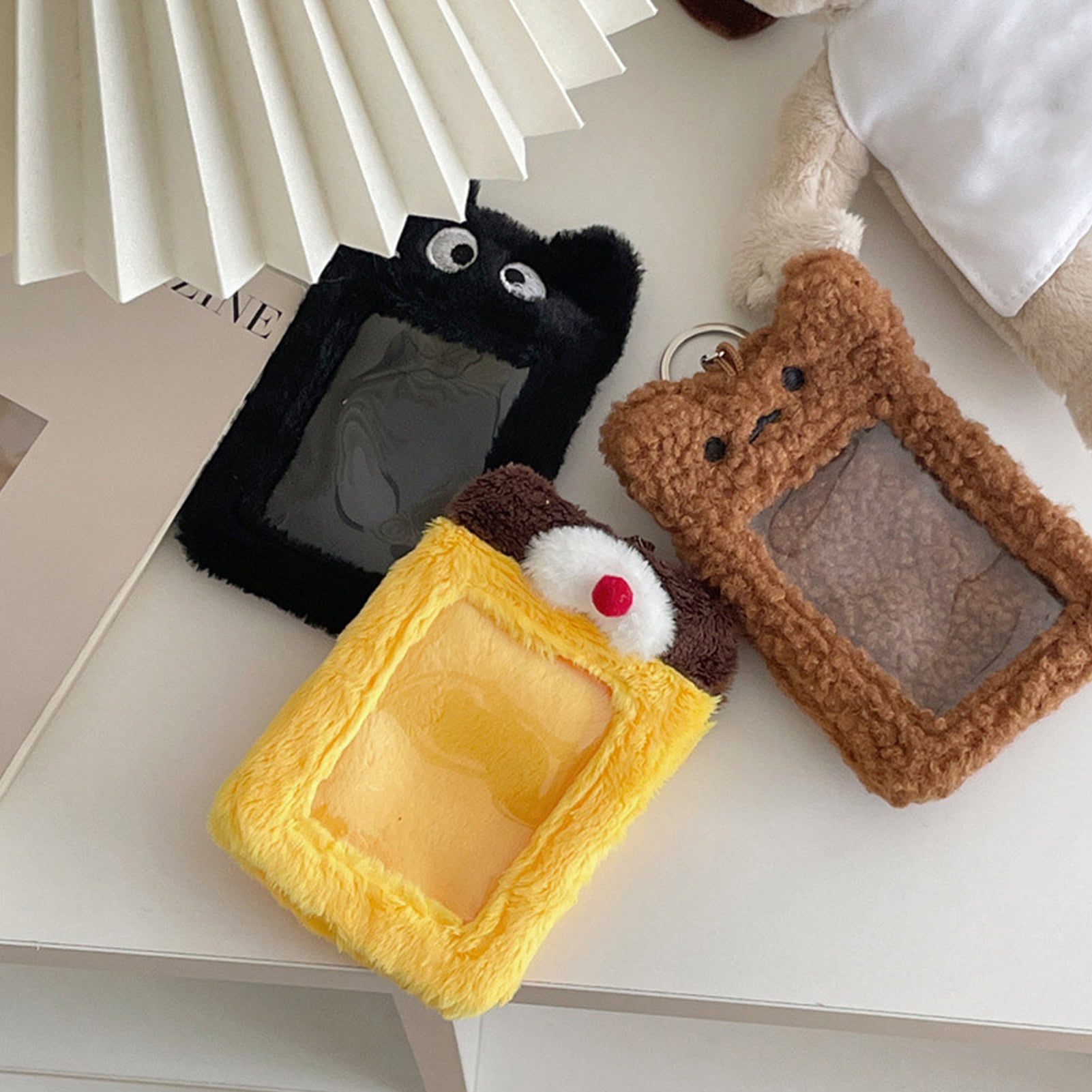 Tnobhg Cartoon Plush Card Holder Keychain Fuzzy Cute Animal Kpop Idol ...