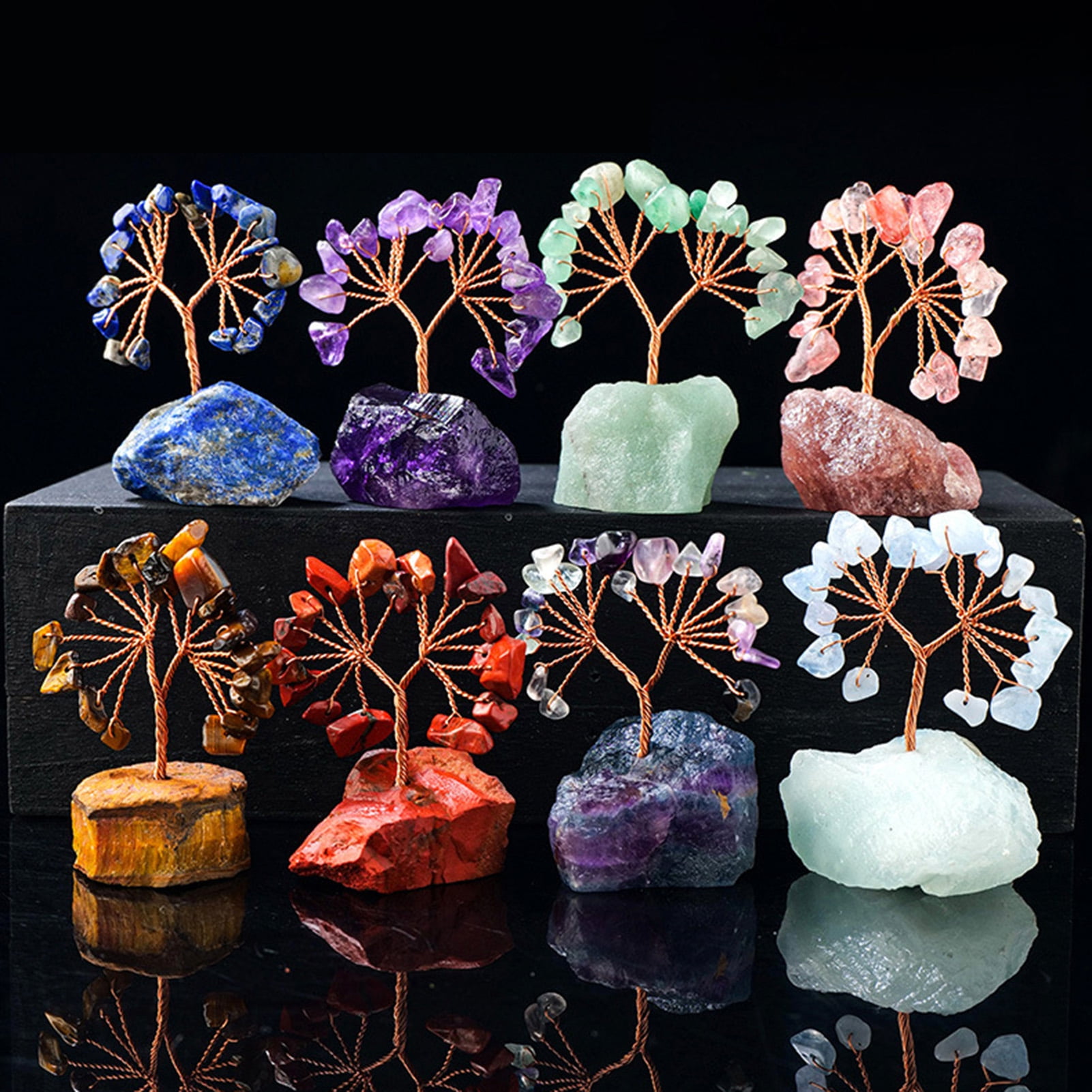 Tnobhg Colorful Natural Stone Tree Ornament with Base Positive Healing ...