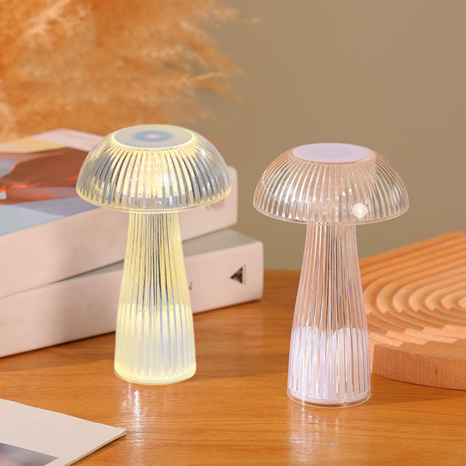 Tnobhg Cordless Mushroom Table Lamp Soft Lighting Flicker Free Easy ...