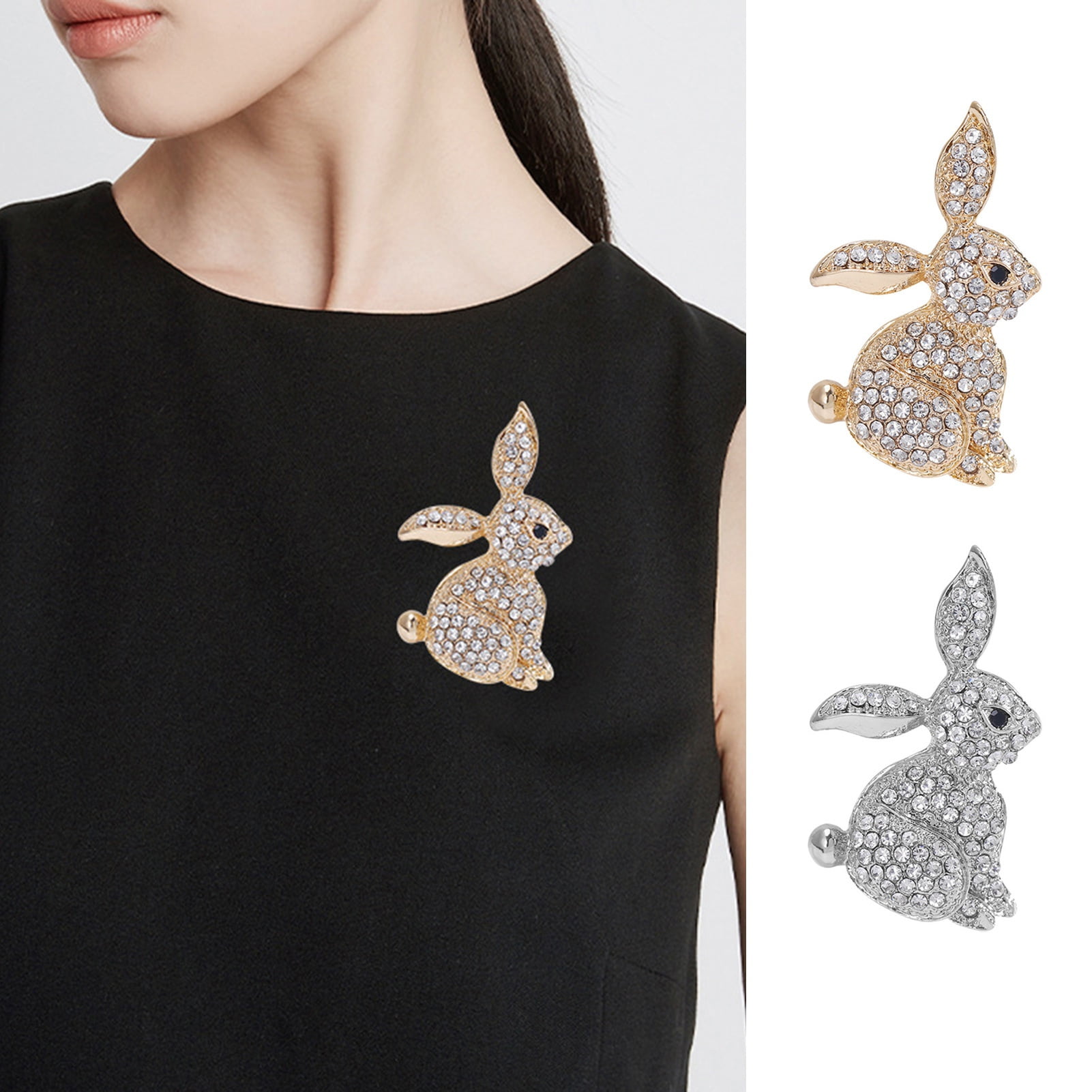 Tnobhg Creative Bunny Shape Brooch Shining Rhinestones Inlaid Animal ...