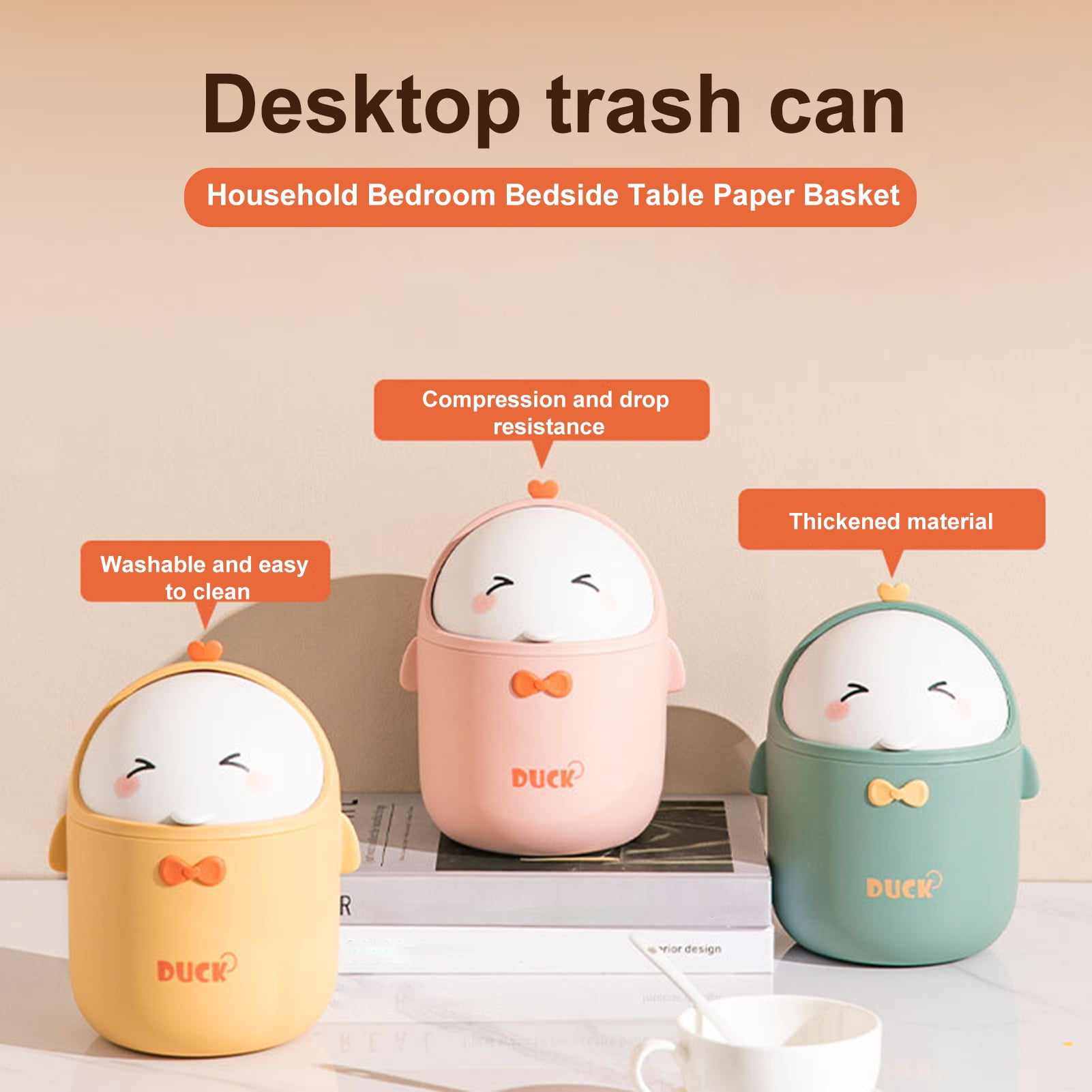 Tnobhg Desktop Trash Can Large Capacity Adorable Appearance Compact ...