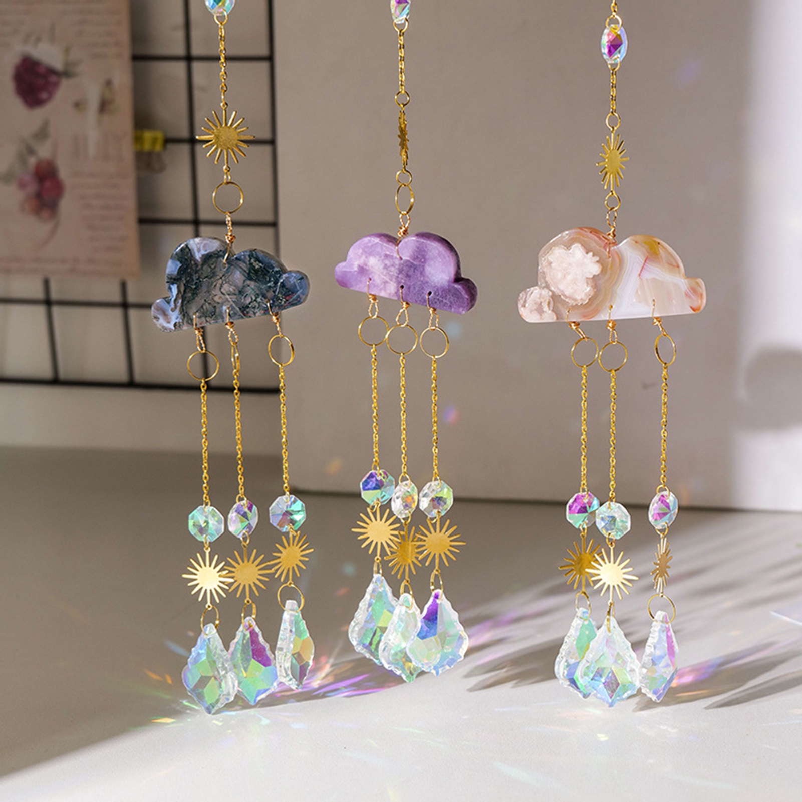 Tnobhg Faux Crystal Cloud Wind Chime Golden Color Chain Sun Catcher ...