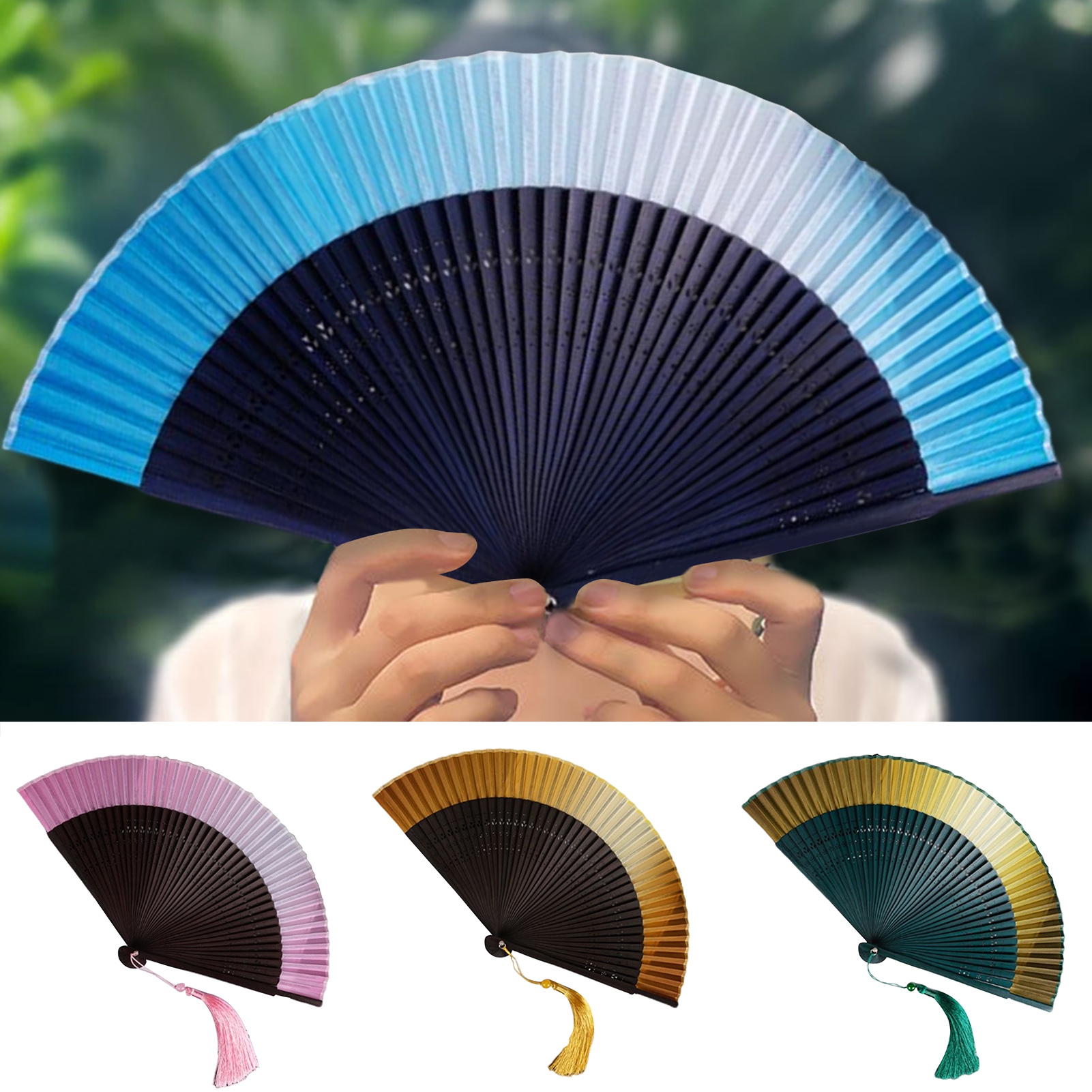Tnobhg Folding Fan with Tassel Chinese Style Hollow Ribs Dance ...