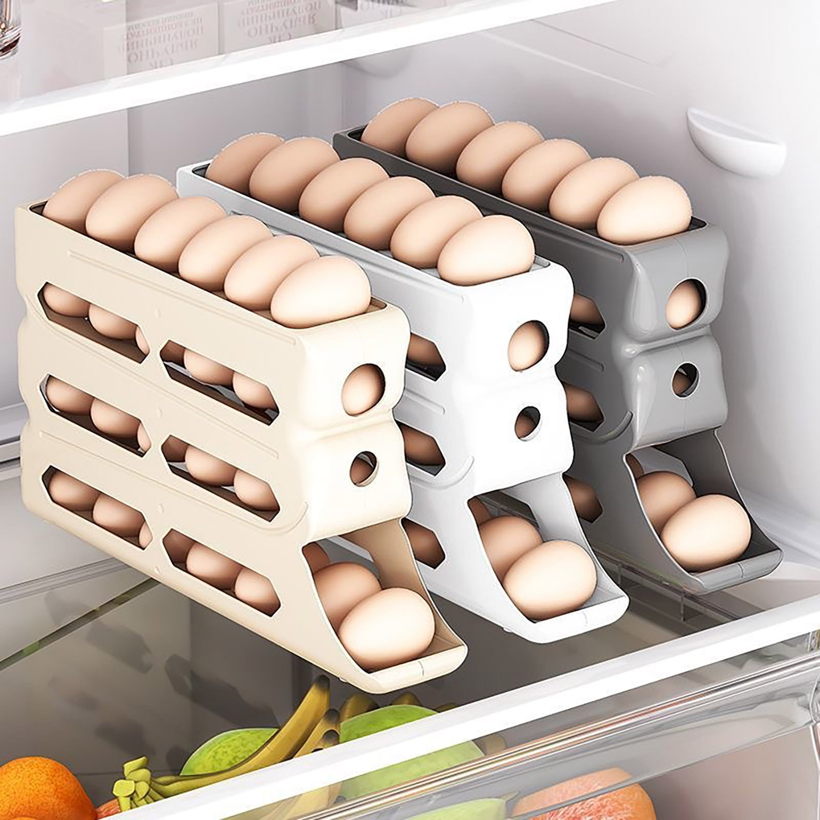 Tnobhg Fridge Egg Storage Box Four Tiers Automatic Rolling Large ...