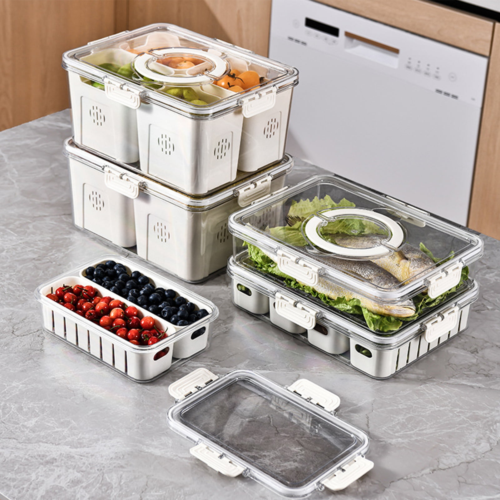 Tnobhg Fruit Storage Box Portable Design Ventilate Compartment with Lid ...
