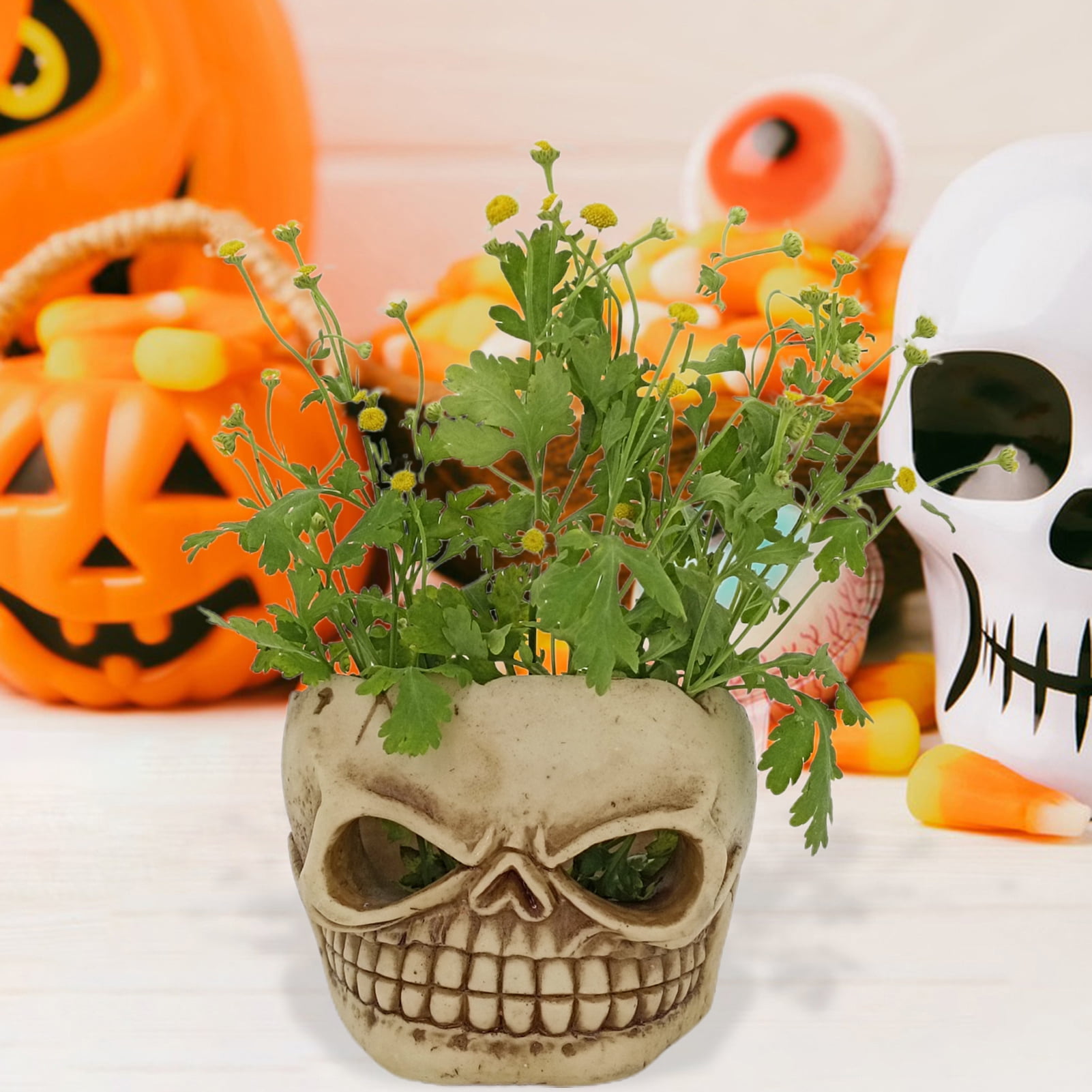 Tnobhg Halloween Skull Planter Pot Spooky Resin Skeleton Figurine ...