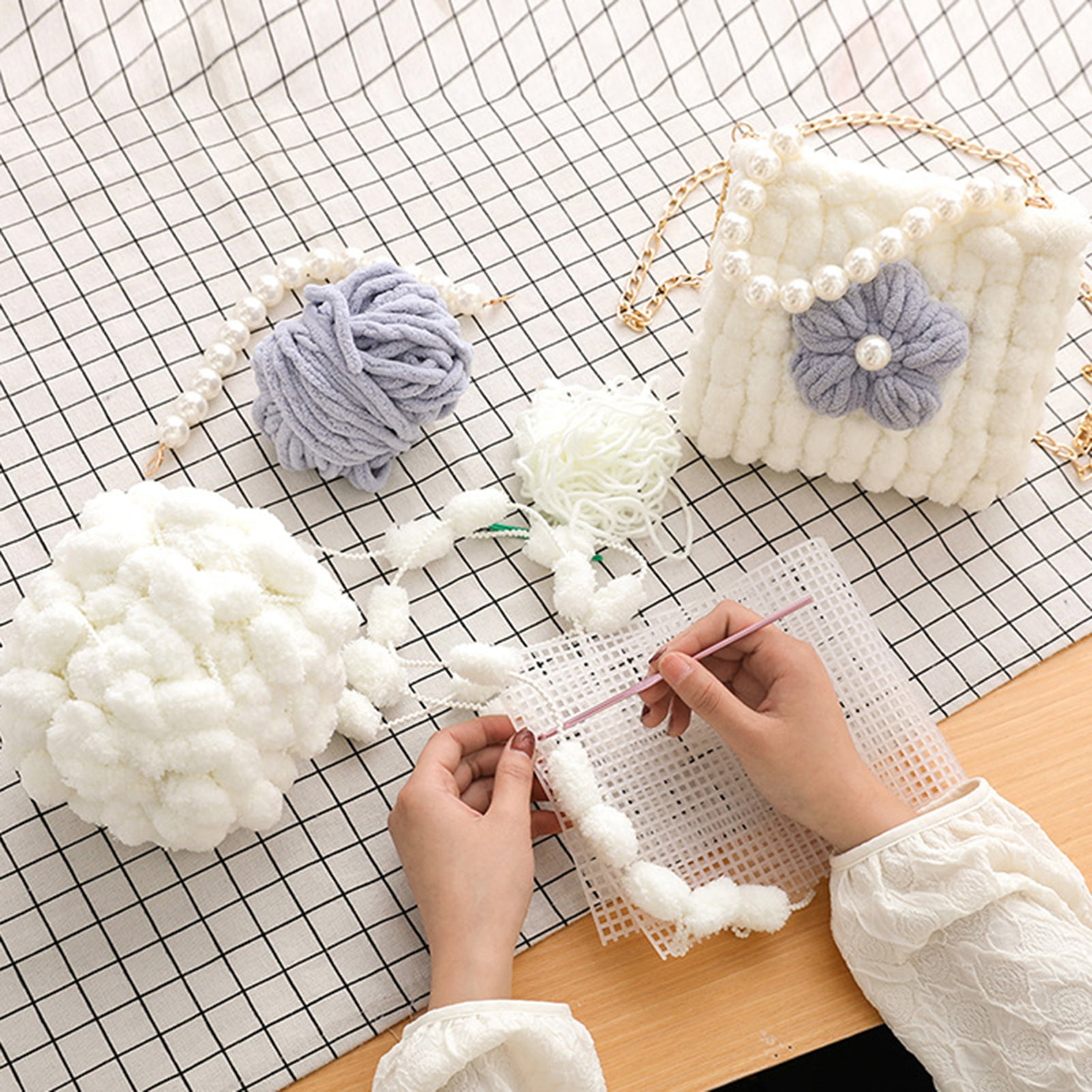 Tnobhg Handbag DIY Material Bag Soft Plush Crochet Faux Pearl Flower ...