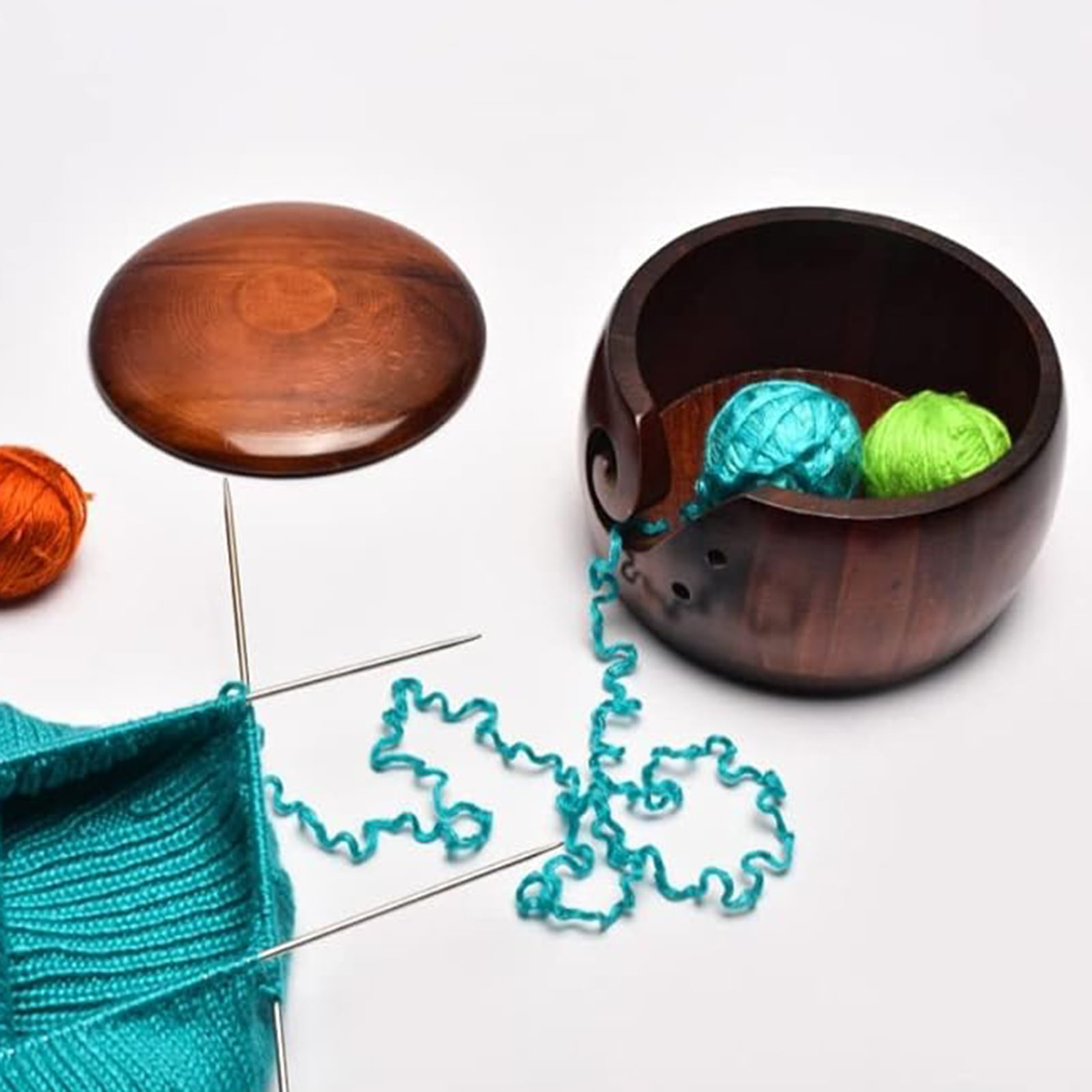 Tnobhg Handmade Wooden Yarn Bowl with Lid Durable Spiral-Open Design ...