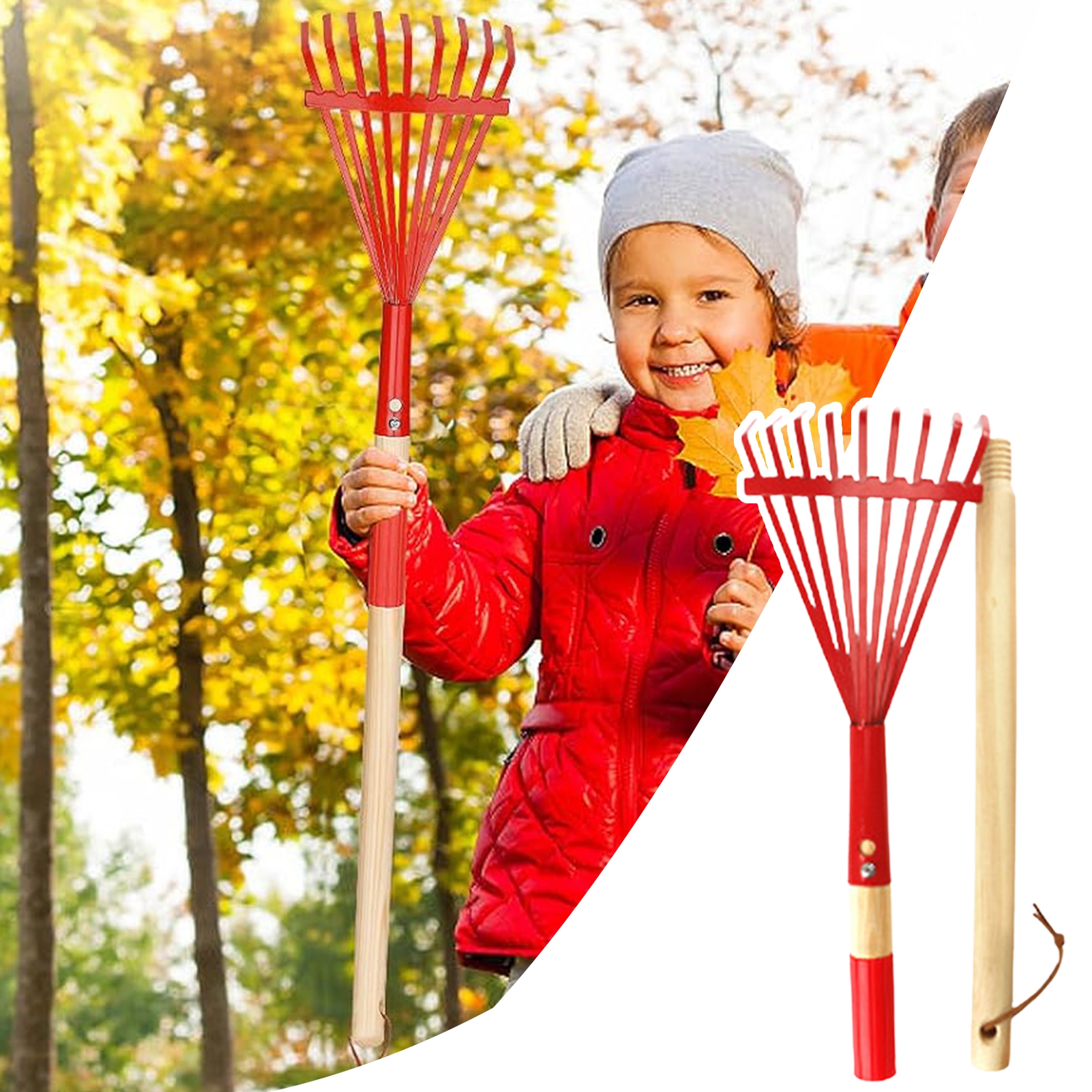 Tnobhg Kids Rake with Hardwood Handle Vibrant Color Head Lightweight ...