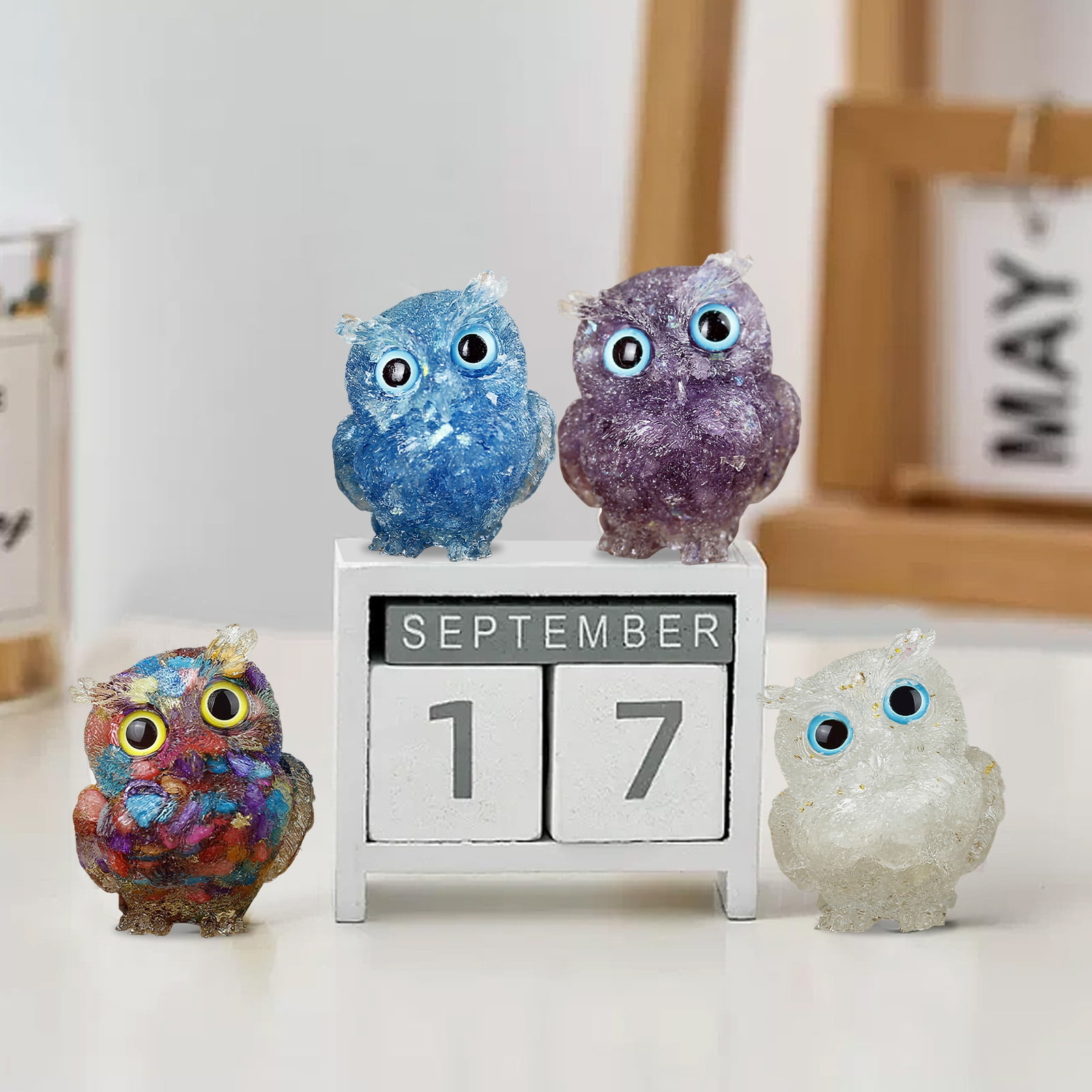 Tnobhg Natural Healing Crystal Gravel Owl Statue Handcrafted Pocket ...