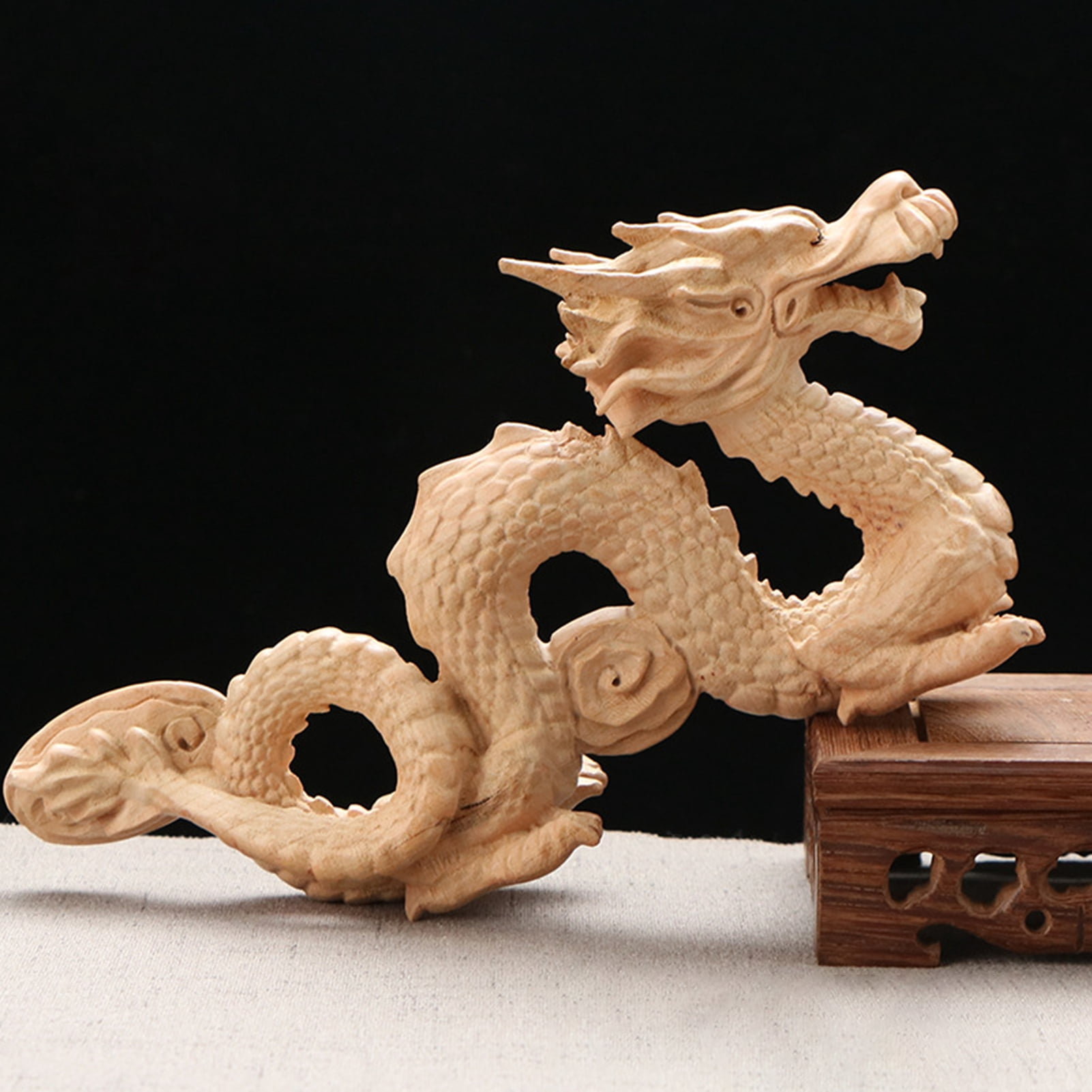 Tnobhg Peach Wood Chinese Dragon Figurine Bring Good Luck Wealth Carved ...