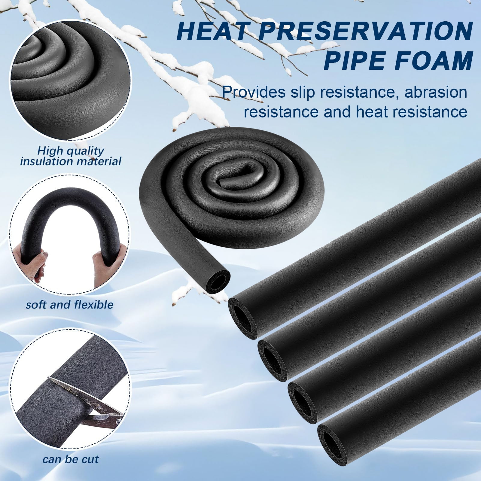 Tnobhg Pipe Insulation Foam Tube Foam Tubing Black Pipe Cover Heat Preservation Outdoor Water ...