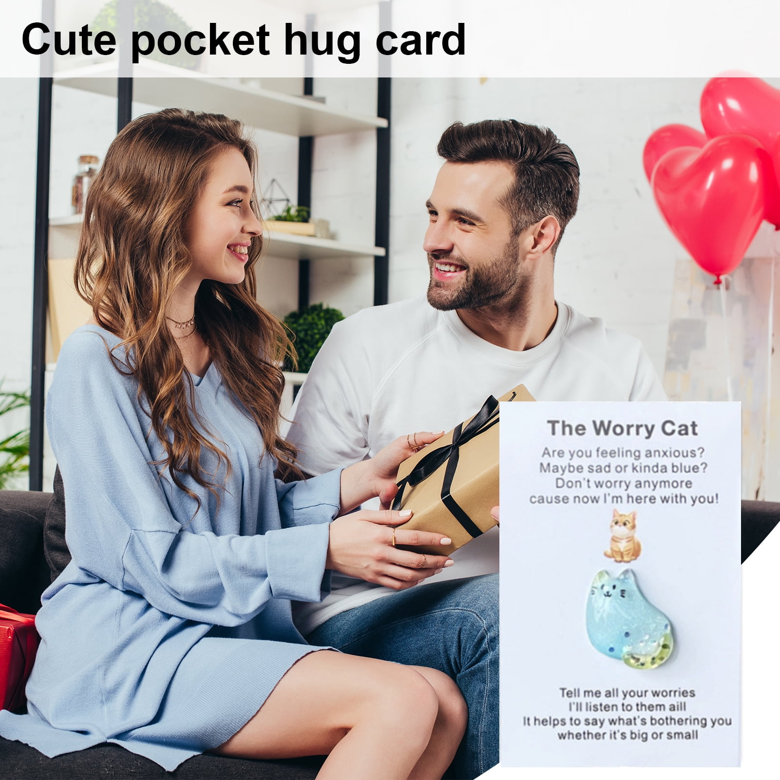 Tnobhg Pocket Hug Card Positive Cat with Emotional Inspirational Support Card Pocket Cat ...