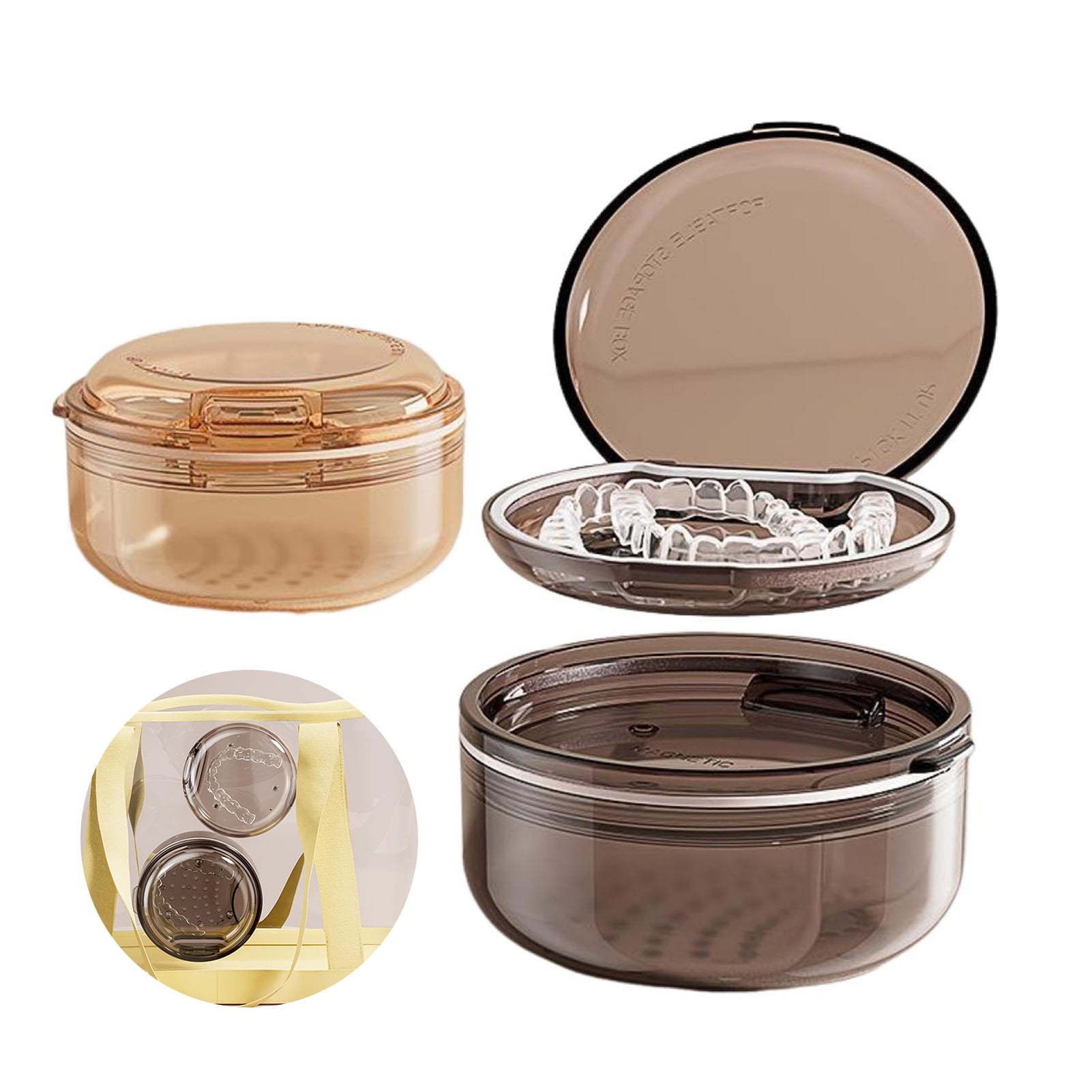 Tnobhg Portable Retainer Box with Drain Basket Double-layers Clear PC ...