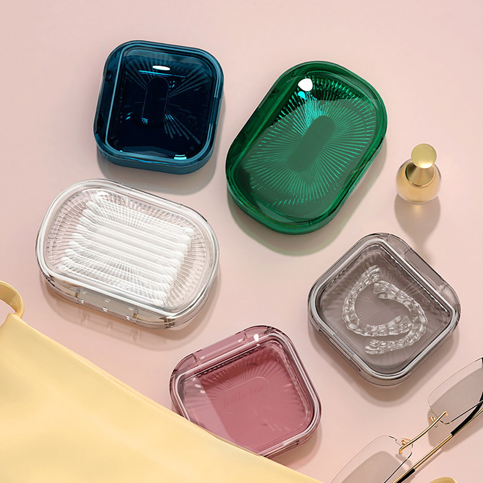 Tnobhg Portable Travel Cotton Swab Holder Denture Storage Box ...