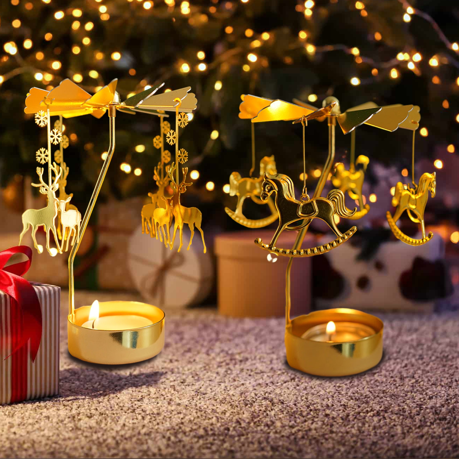 Tnobhg Romantic Rotary Candle Holder Spinning Golden Alloy Leaves ...