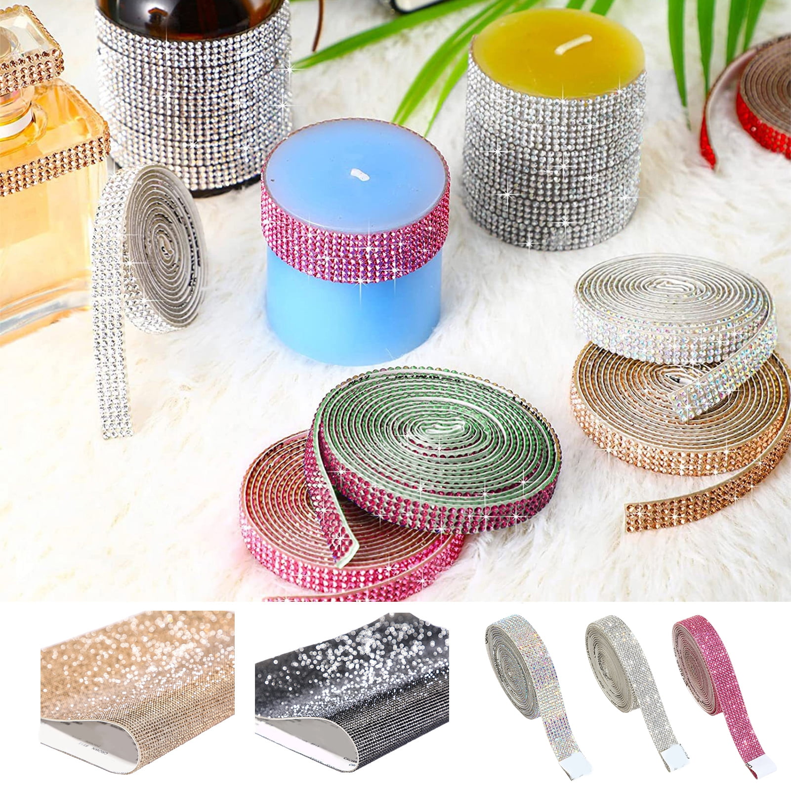 Tnobhg Self-adhesive Faux Crystal Tape Rhinestones Needlework Hot Fix ...