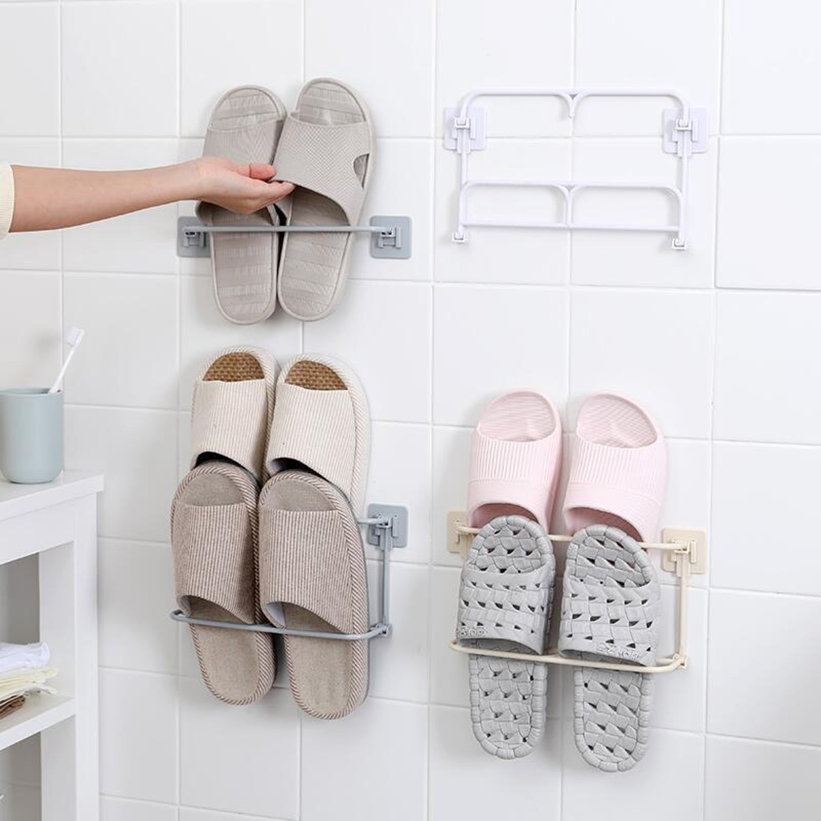 Tnobhg Shoe Rack Foldable Bathroom Slipper Rack Wall Mounted Punch-free ...