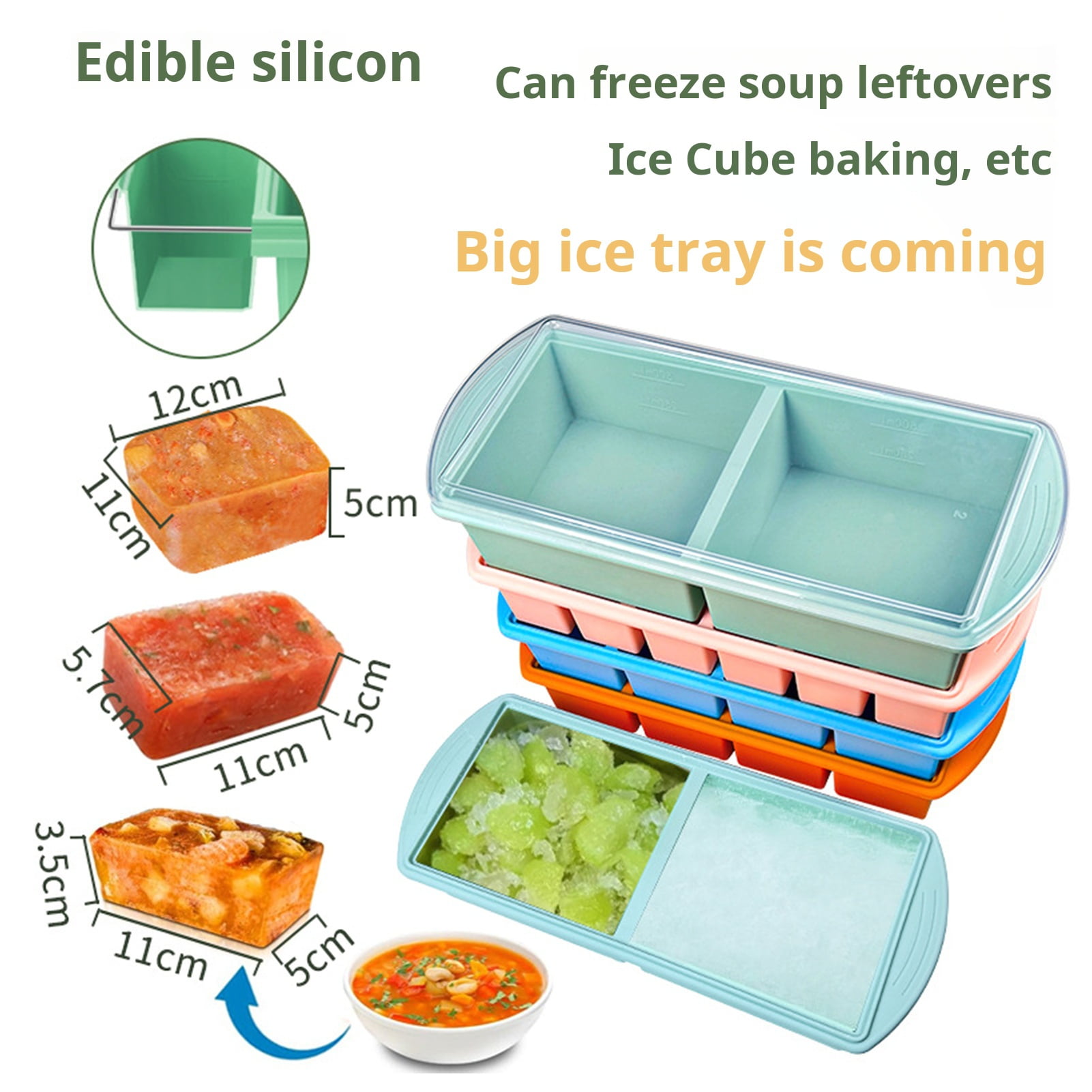 Tnobhg Silicone Soup Freezer Tray with Flexible Lid BPA-Free Leak-proof ...