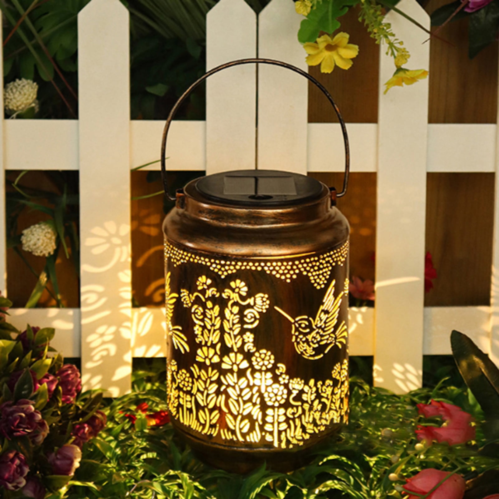Tnobhg Solar Lantern Outdoor Hanging Light Hummingbird Patterns Hollow ...