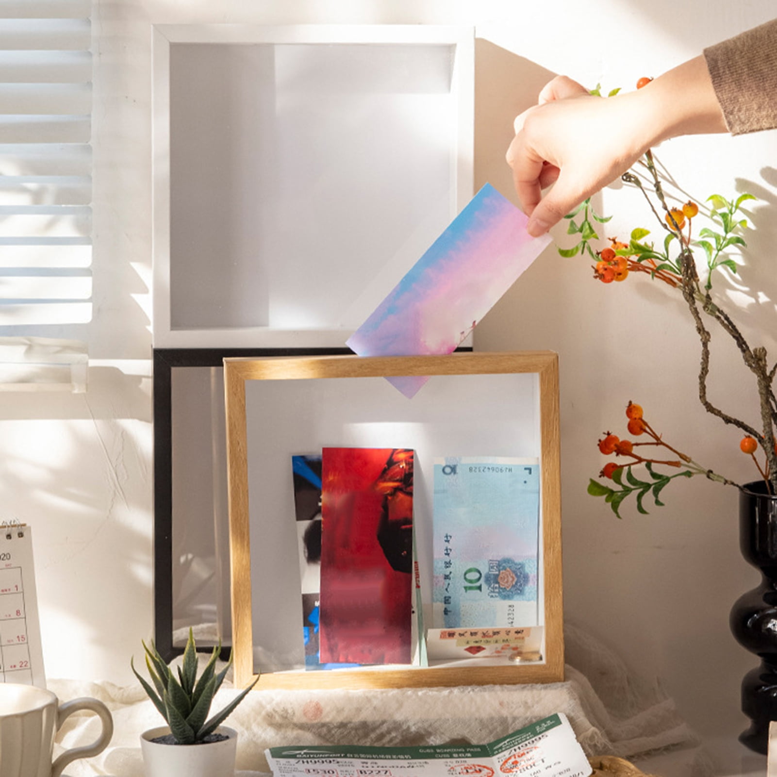 Tnobhg Ticket Shadow Box with Slot Wooden Frame Travel Adventure ...