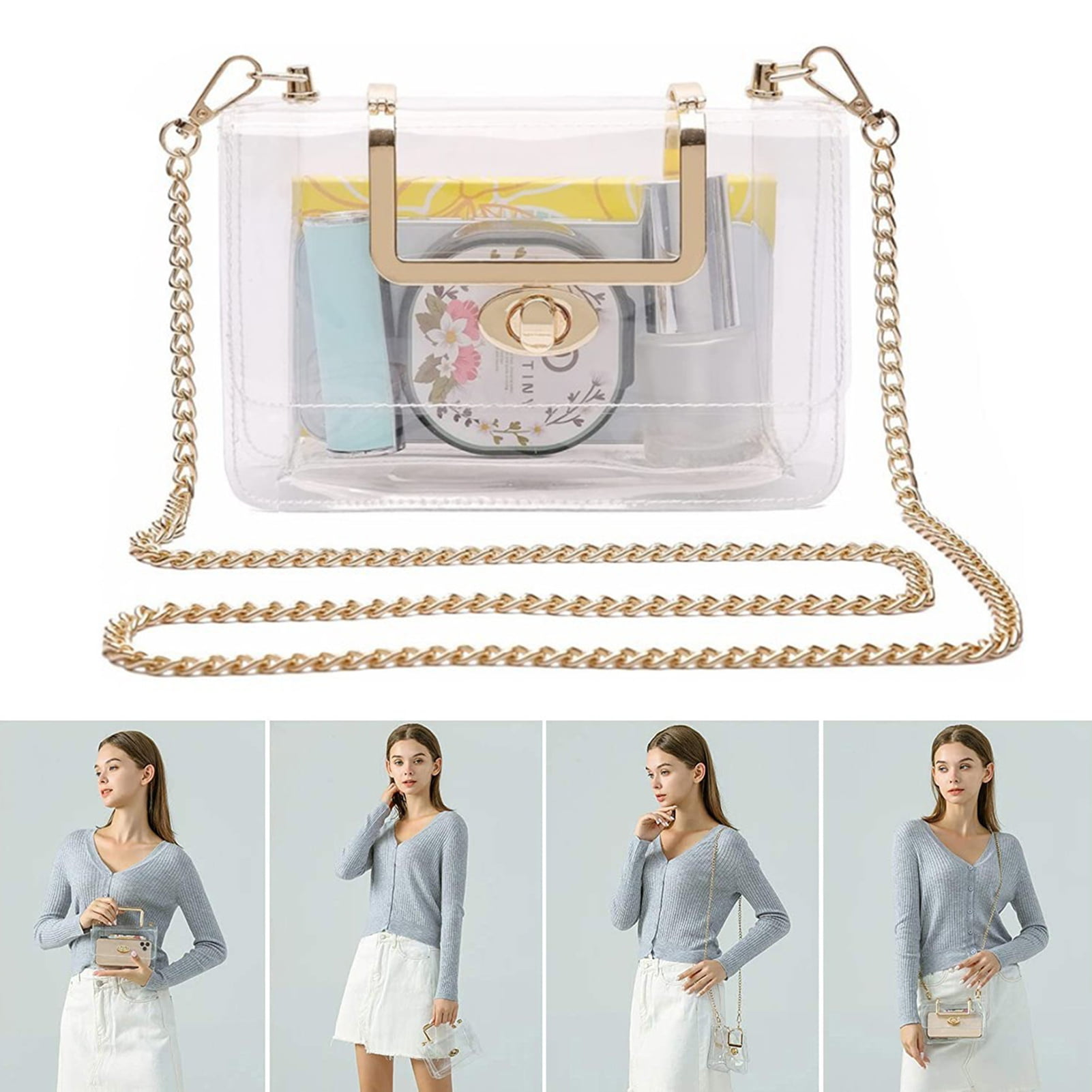 Tnobhg Transparent Shoulder Bag with Chain Strap Large Capacity ...