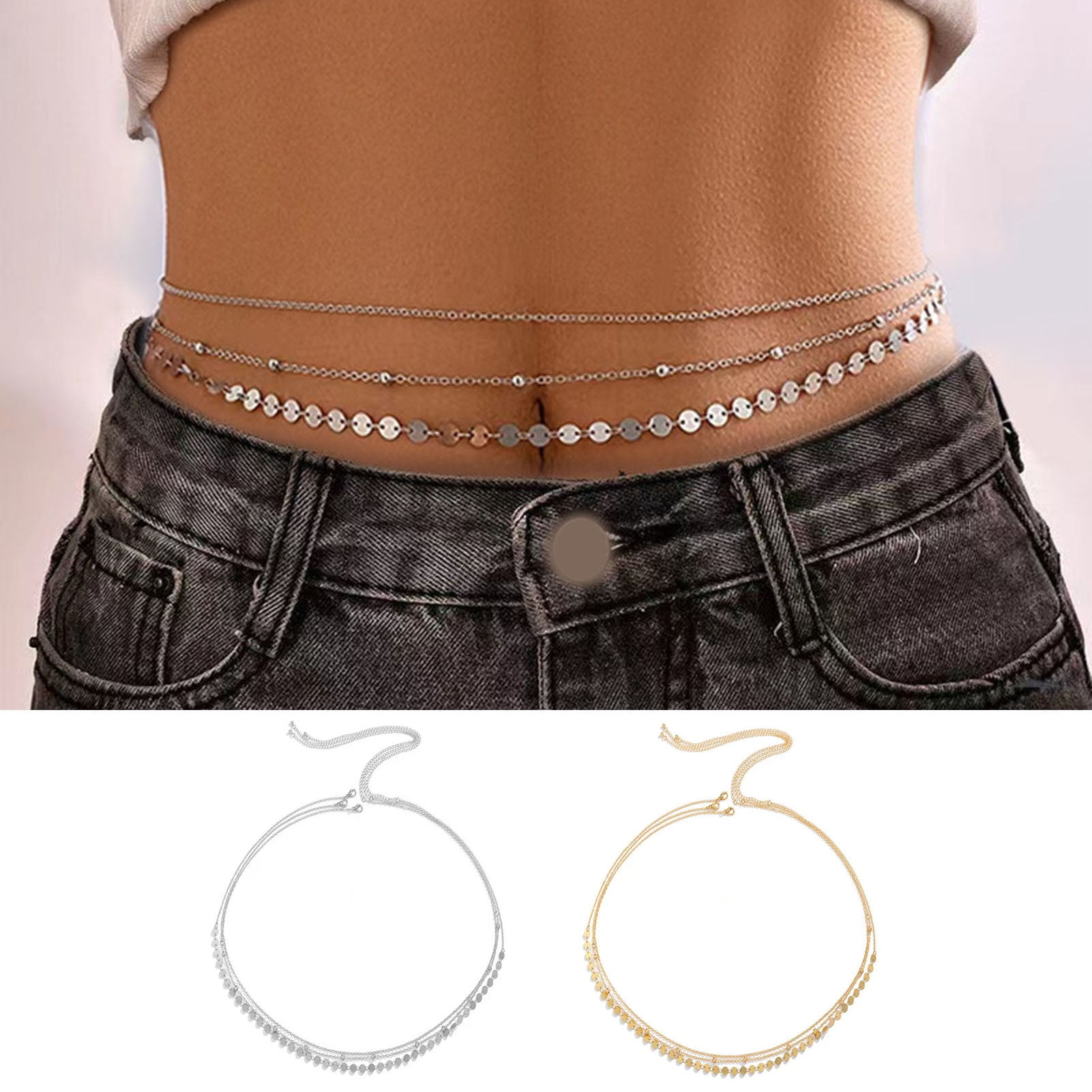 Tnobhg Waist Chain Extended Length Adjustable Sequin Solid Color Three ...