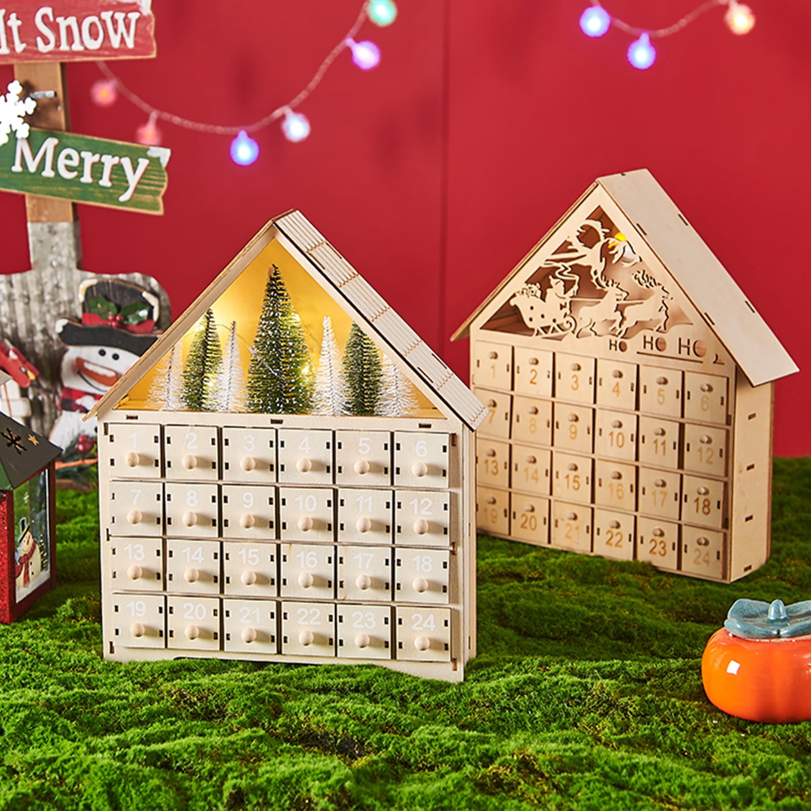 Tnobhg Wooden Christmas Advent Calendar with 24 Empty Storage Drawers ...