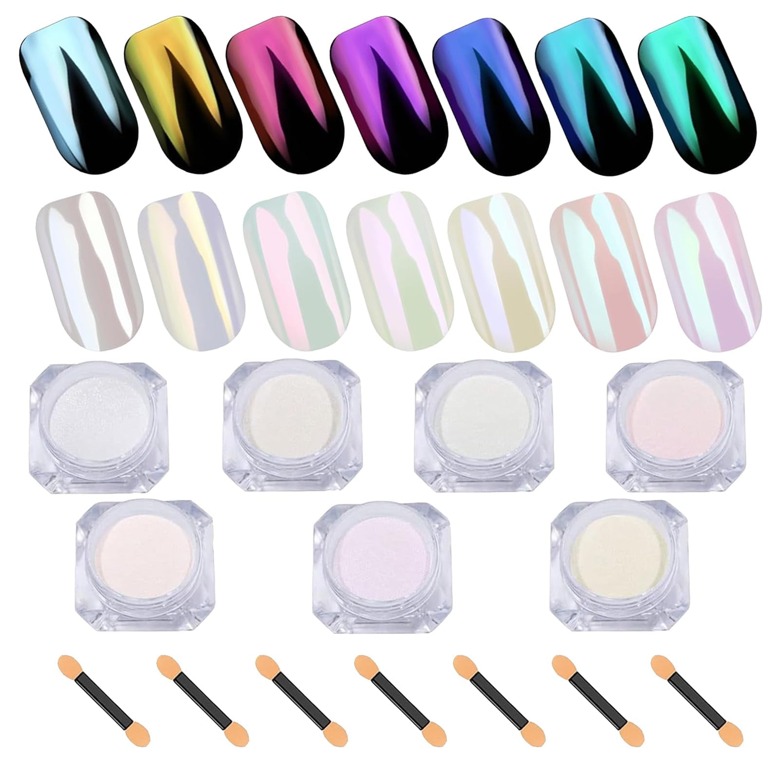Tnoctuh 7 Colors White Pearl Chrome Nail Powder, Aurora Metallic Nail ...