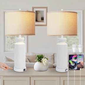 Farmhouse Table Lamps for Living Room, Rustic Nightstand Lamp for ...