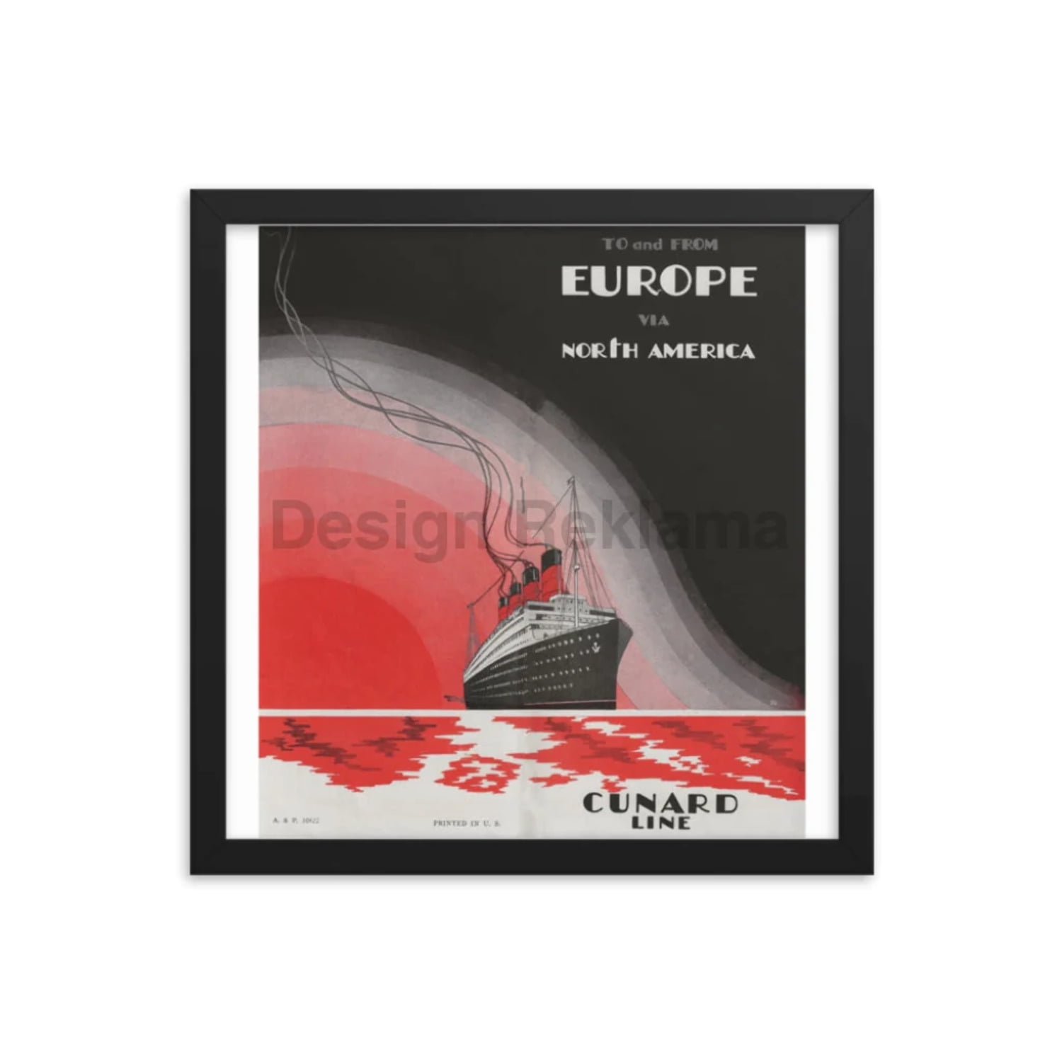To And From Europe Via North America Cunard Line, 1931. Framed Vintage ...