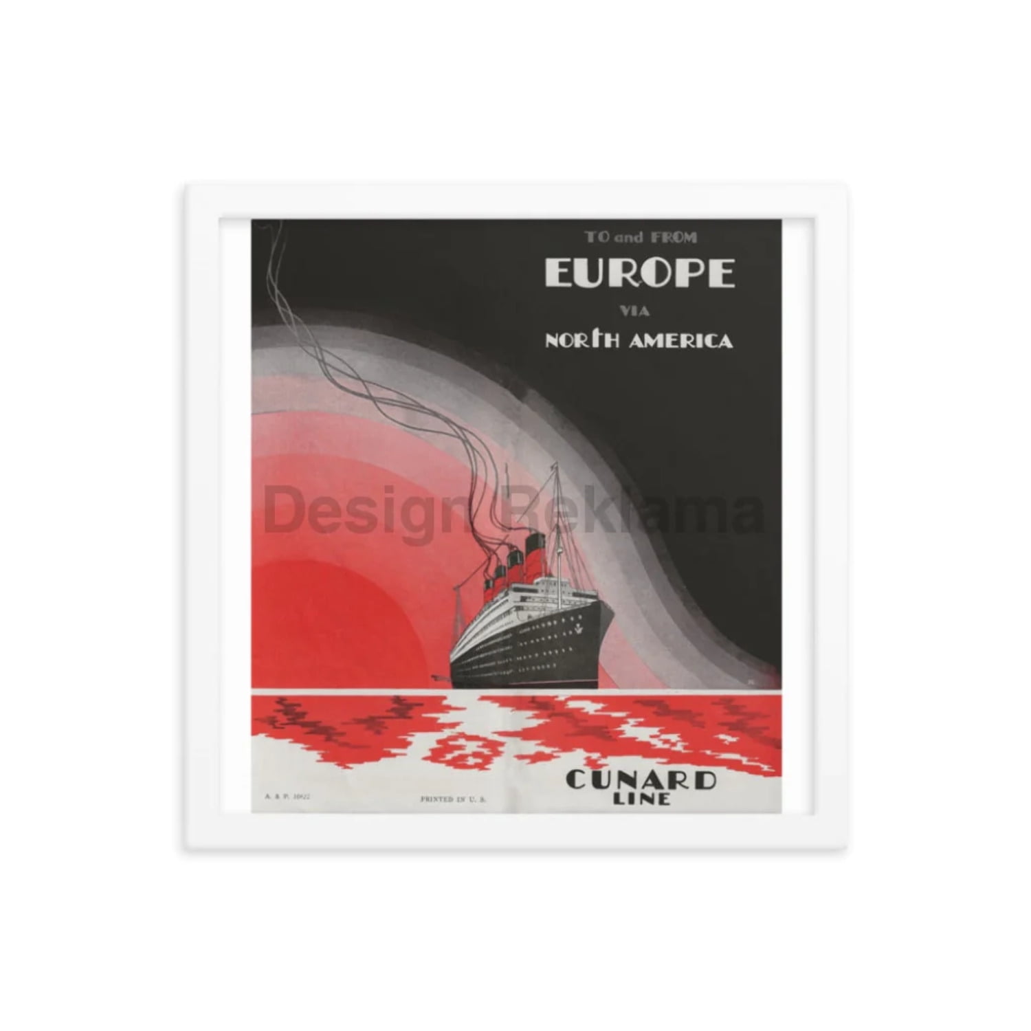 To And From Europe Via North America Cunard Line, 1931. Framed Vintage ...