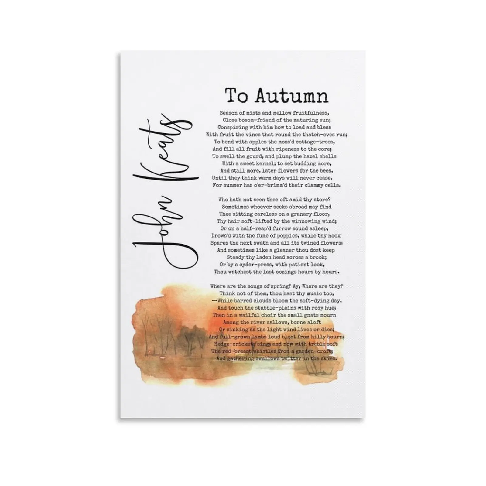To Autumn by John Keats Fall Poem Poetry r Wall Art Canvas Painting ...