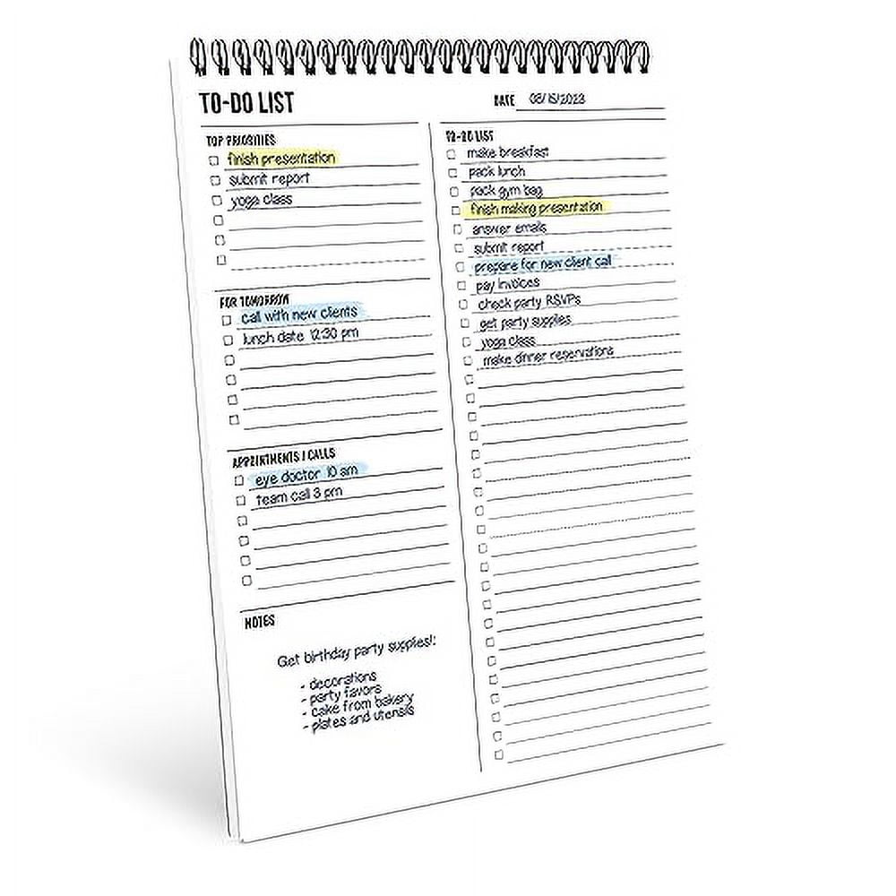 To Do List Notepad 8.5x11" - Has Multiple Functional Sections - Large Size, 52 Sheets - Spiral ...