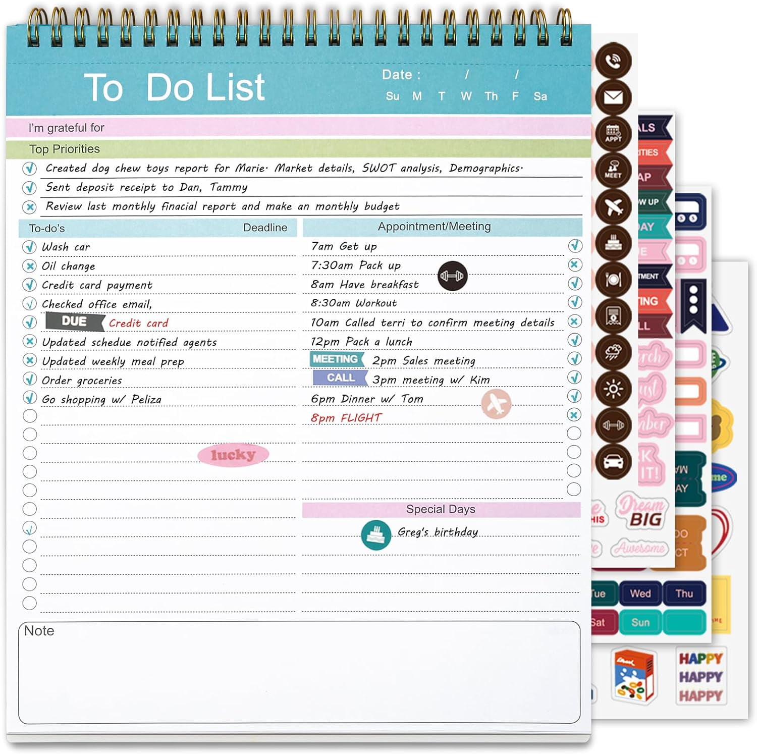 To Do List Notepad, Spiral Bound Undated Daily Planner, Tear Off Task ...