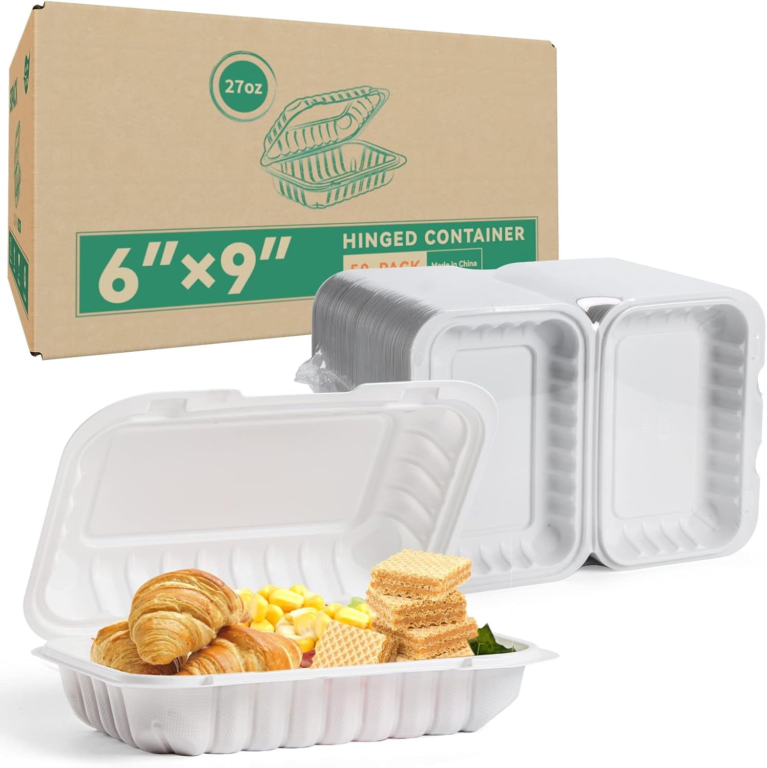 To Go Containers, 50 Pack Plastic Meal Prep Containers, Reusable 27 Oz ...