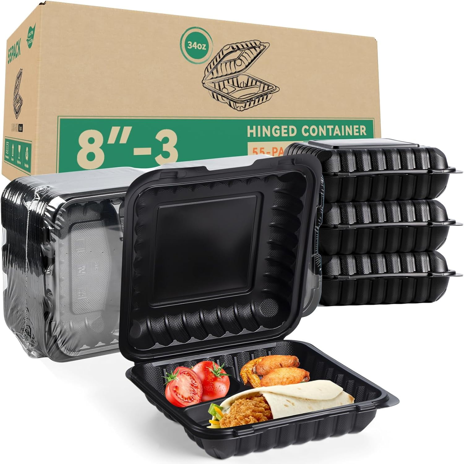 To Go Containers, Reusable 55 Pack 34 Oz BPA Free Meal Prep Container 3 ...