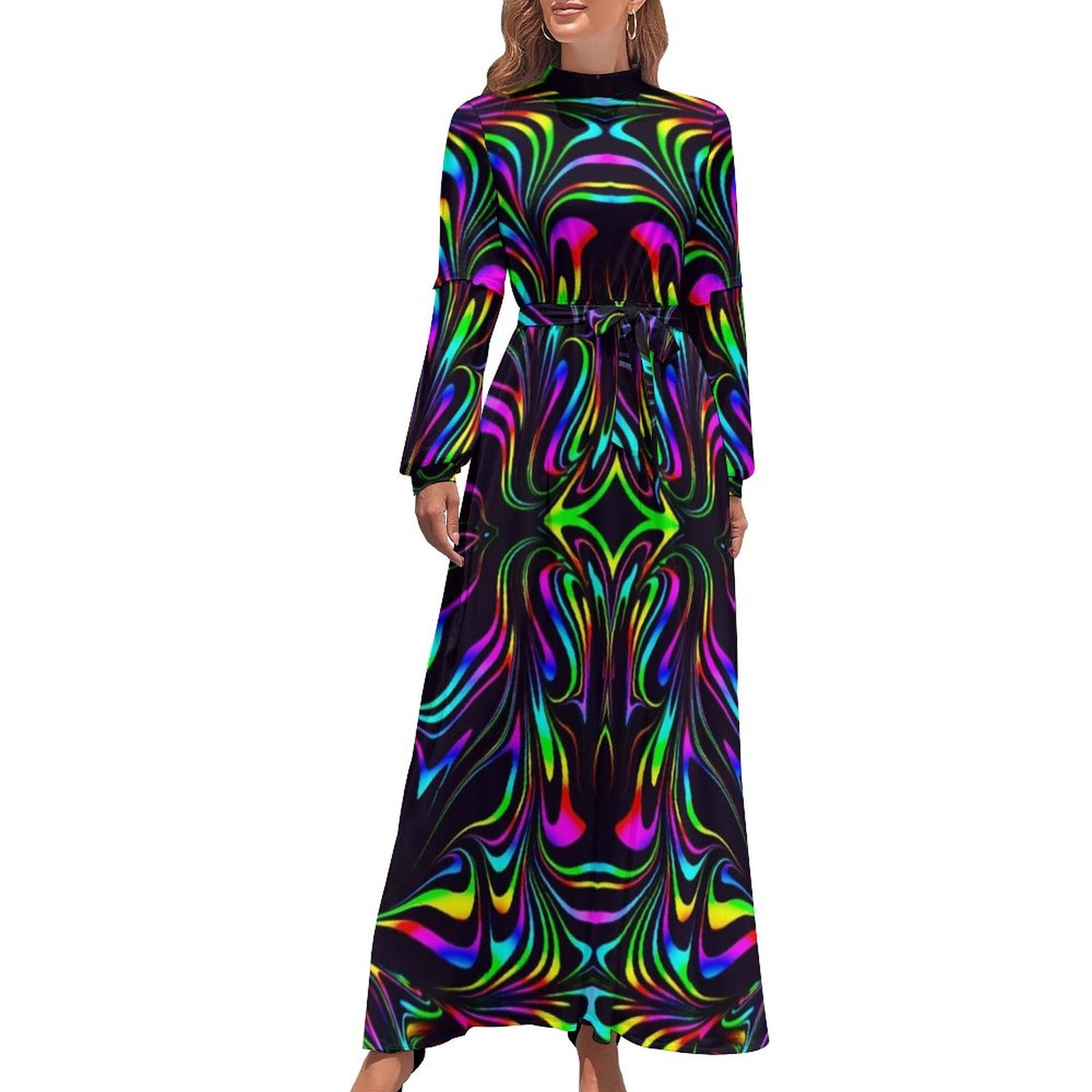 To Infinity (Fluid Glitch Neon Abstract Art) Long Dress elegant chic ...