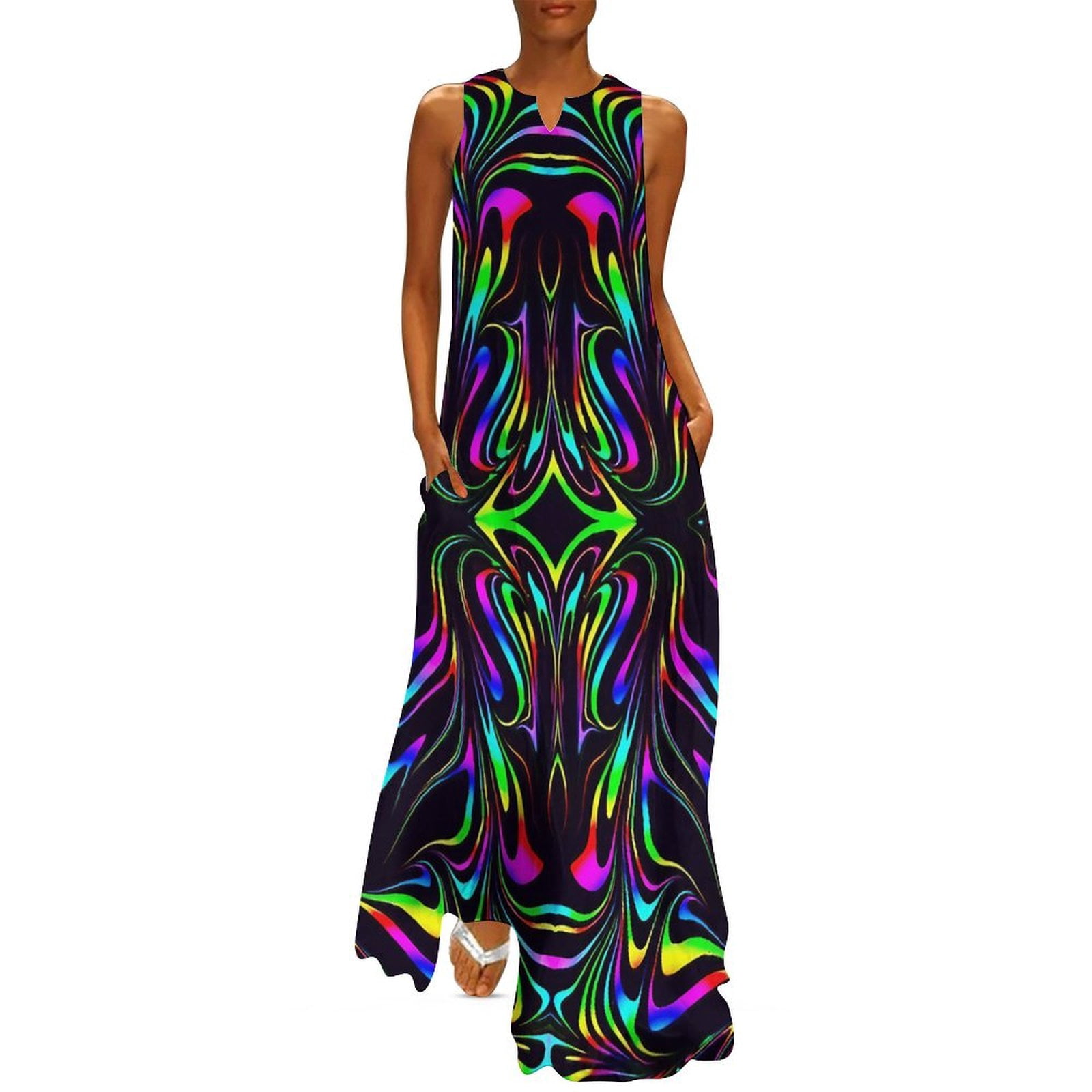 To Infinity (Fluid Glitch Neon Abstract Art) Long Dress luxury evening ...