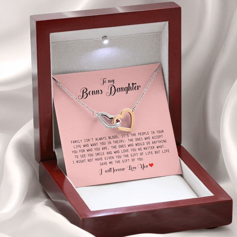 To My Bonus Daughter, Interlocking Heart Necklace Stepdaughter Gifts ...
