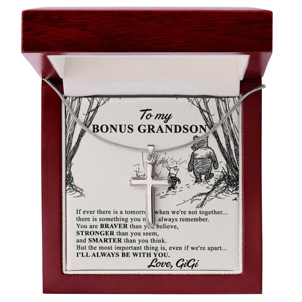 To My Bonus Grandson From GiGi - Artisan Cross Necklace - Gift Box ...