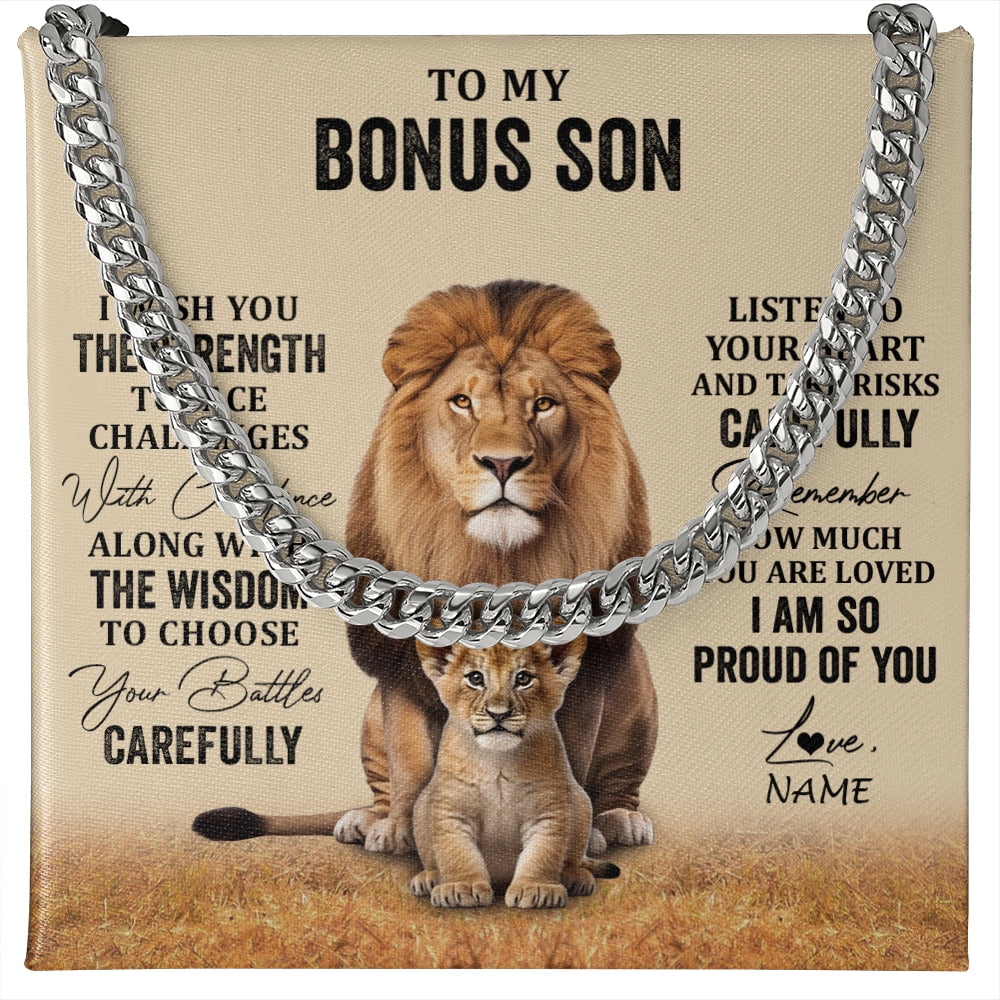 To My Bonus Son Necklace Lion Wish You Strength, Gold Cuban Link ...