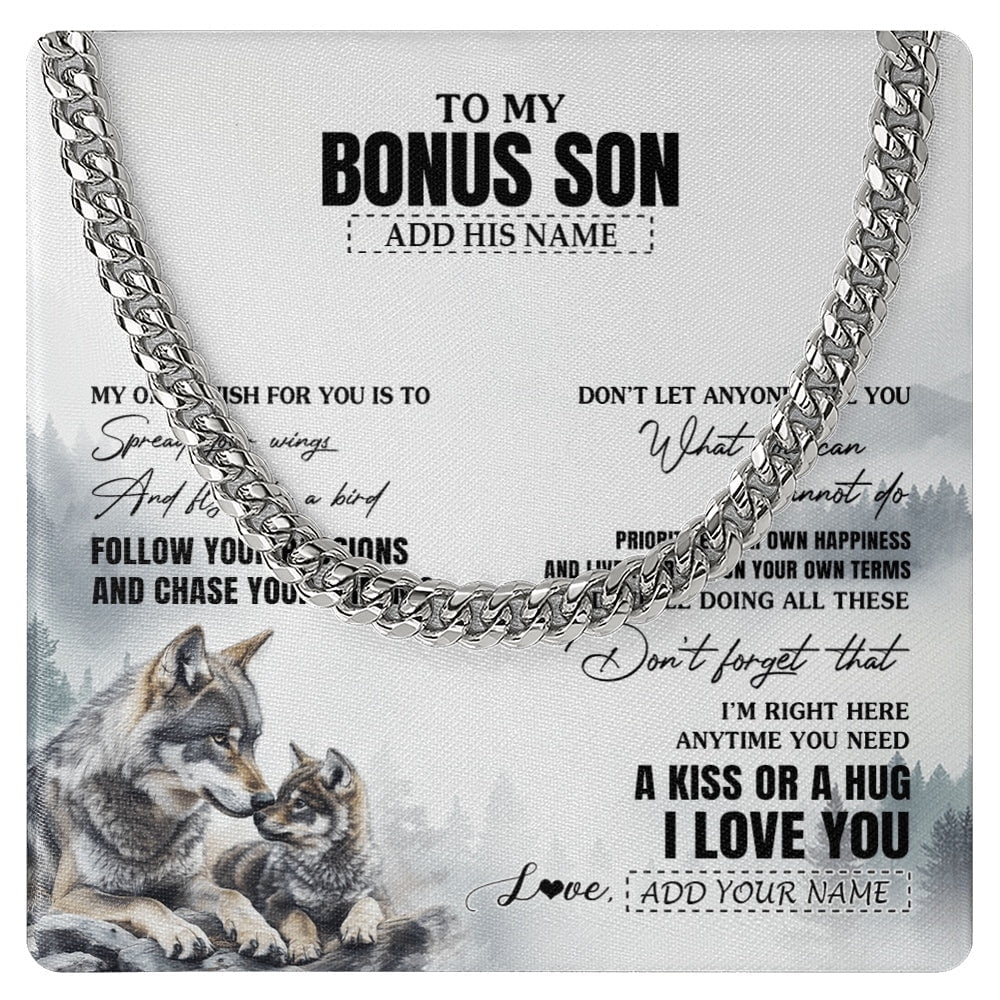 To My Bonus Son Necklace Wolf My Only Wish, Gold Cuban Link Necklace ...